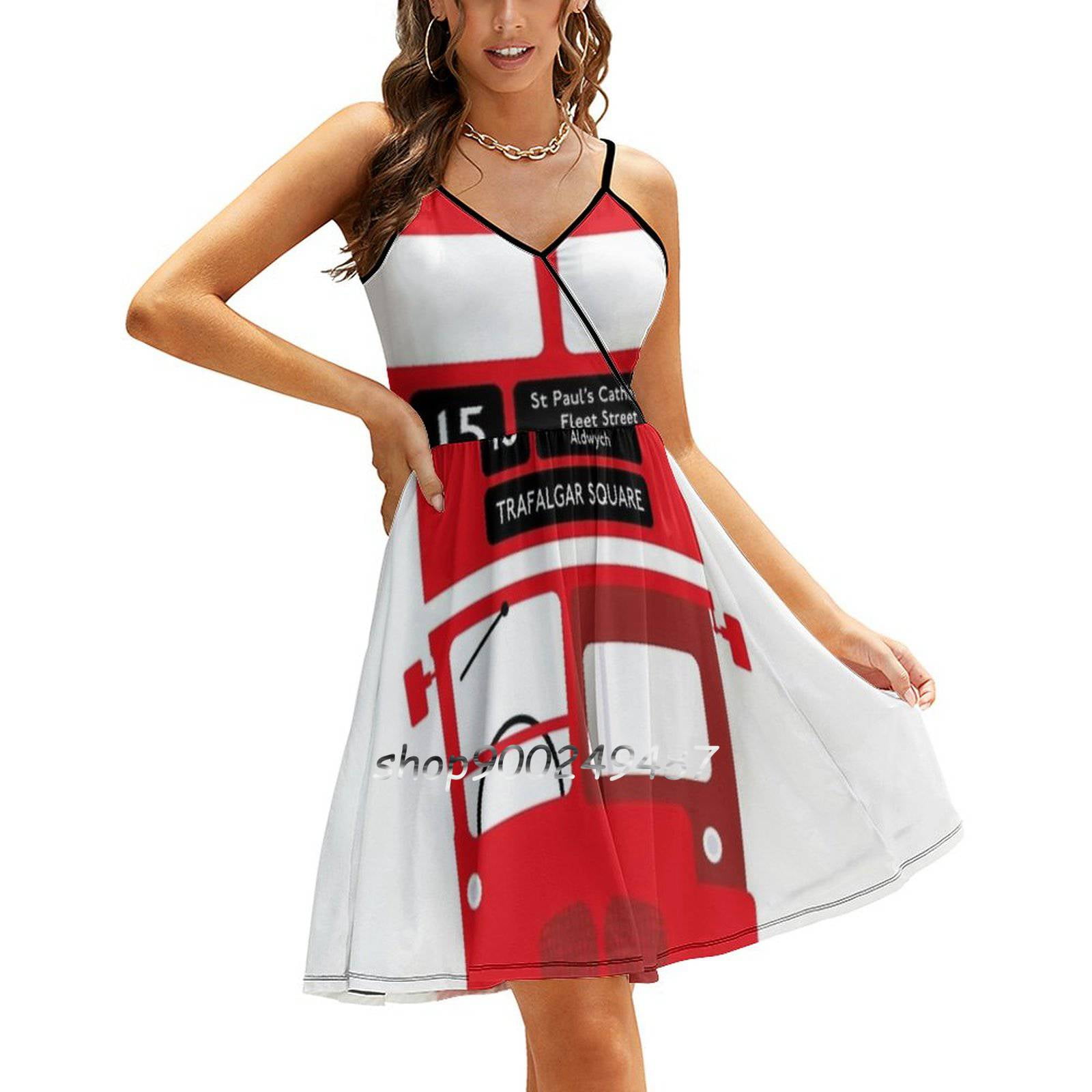 London Red Bus Square Neck Dress Sweet Summer Dress Women Elegant ...