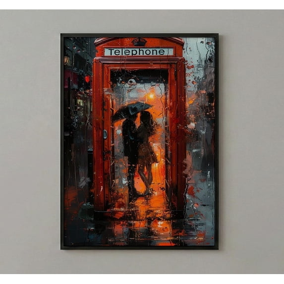 London Red Phone Booth Rainy City Impasto Uk Travel Romantic Couple ...