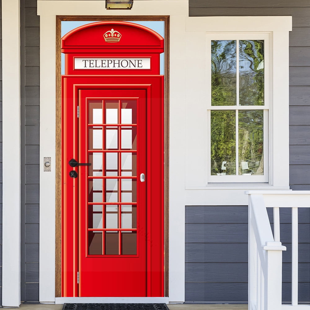 London Red Telephone Door Sticker 3D Paris Modern Art Design Wallpaper ...