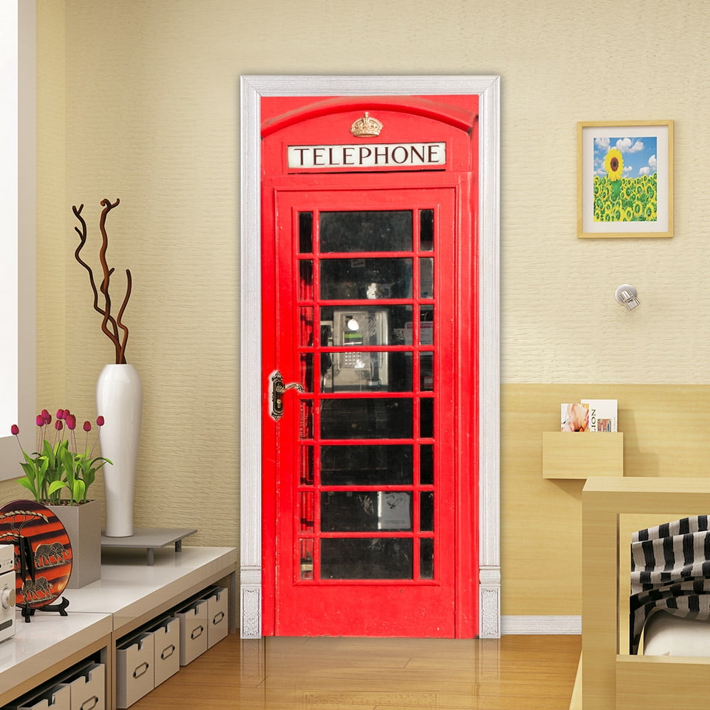 London Red Telephone Door Sticker 3D Paris Modern Art Design Wallpaper ...