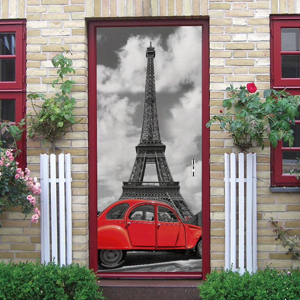 London Red Telephone Door Sticker 3D Paris Modern Art Design Wallpaper PVC Sticker for Room ...