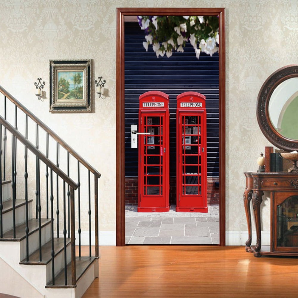 London Red Telephone Door Sticker 3D Paris Modern Art Design Wallpaper ...