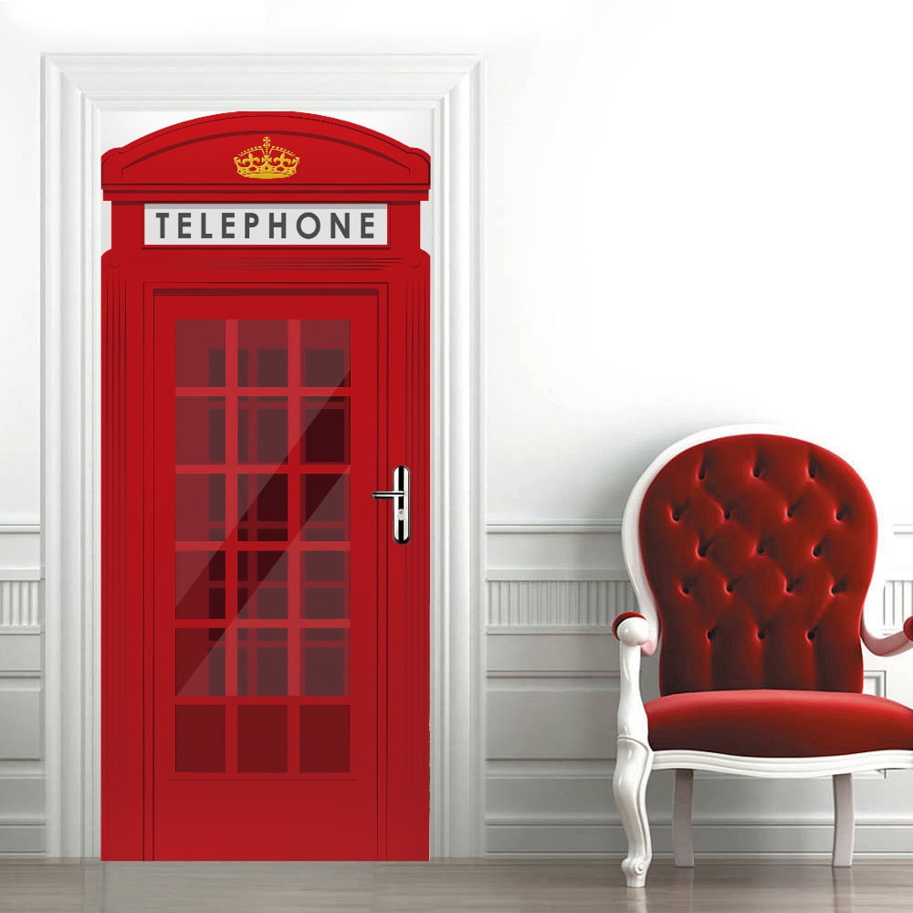 London Red Telephone Door Sticker 3D Paris Modern Art Design Wallpaper ...