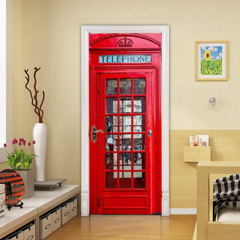 London Red Telephone Door Sticker 3D Paris Modern Art Design Wallpaper ...