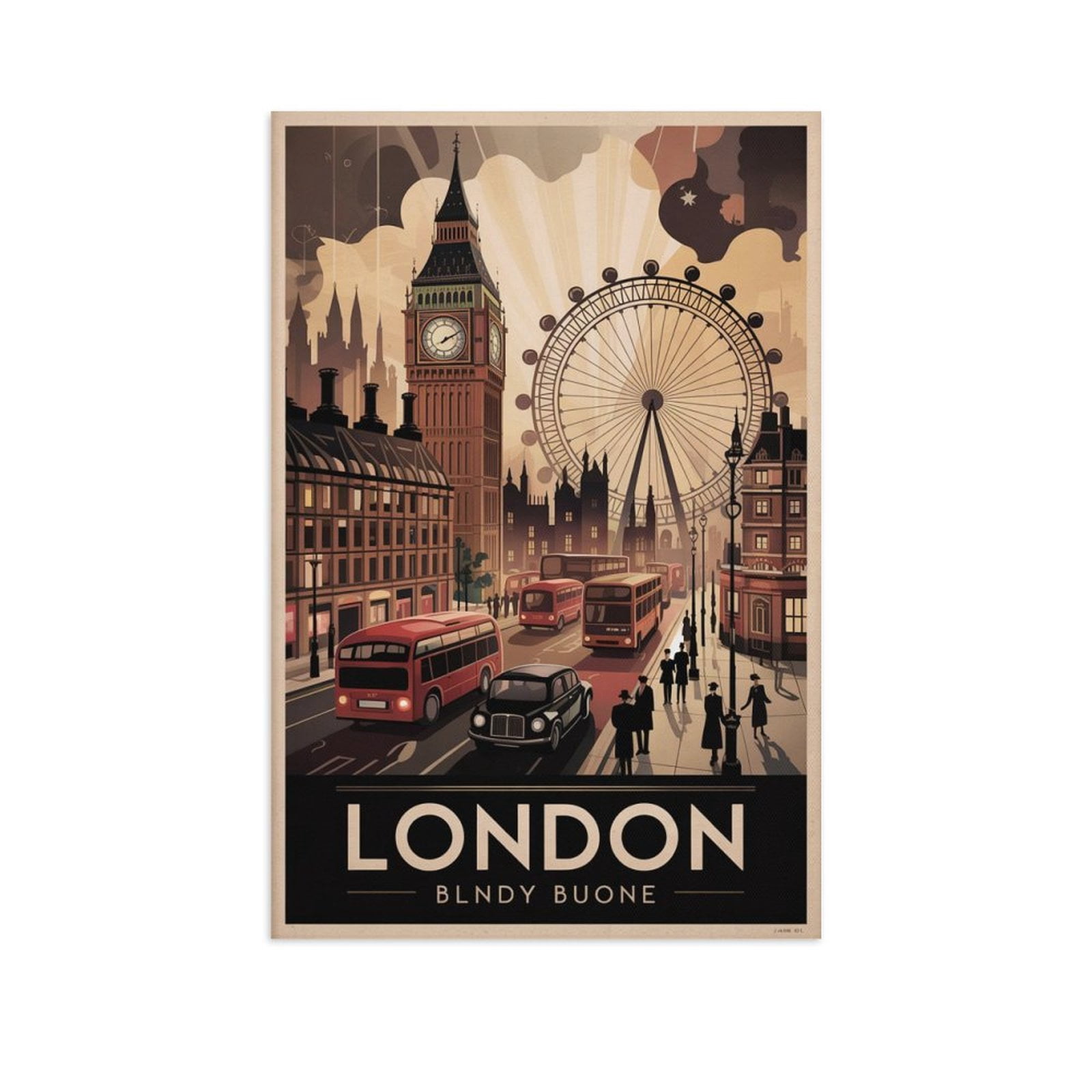 London Retro Travel Poster Vintage City Tourism Wall Art Featuring Big ...