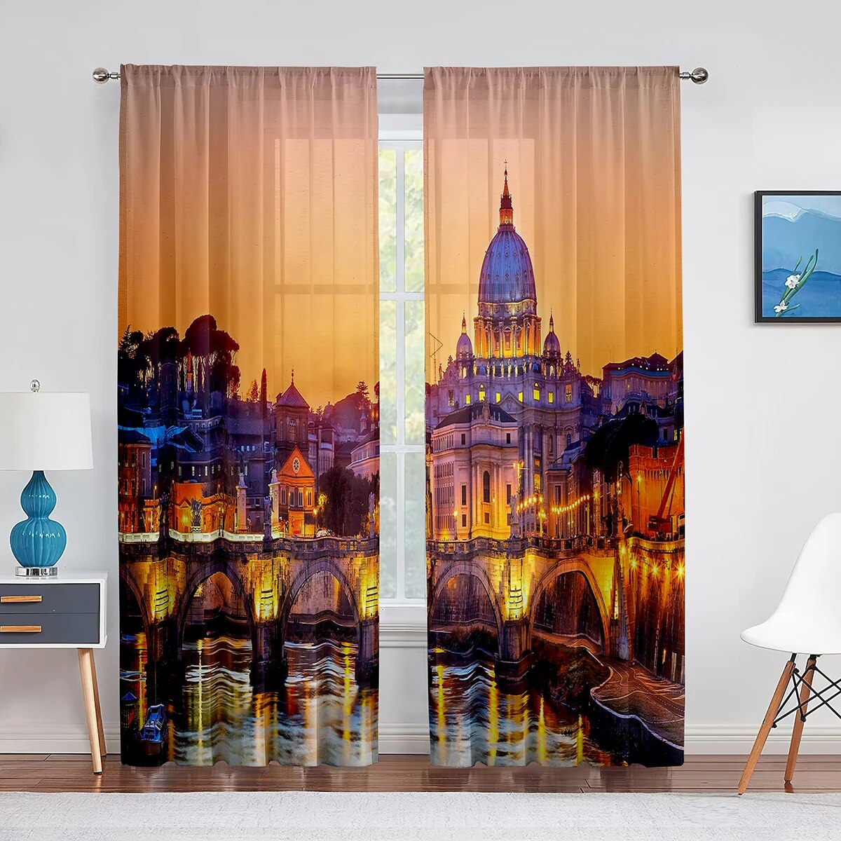 London Scenery Famous City England Big Ben Tulle Sheer Window Curtains ...