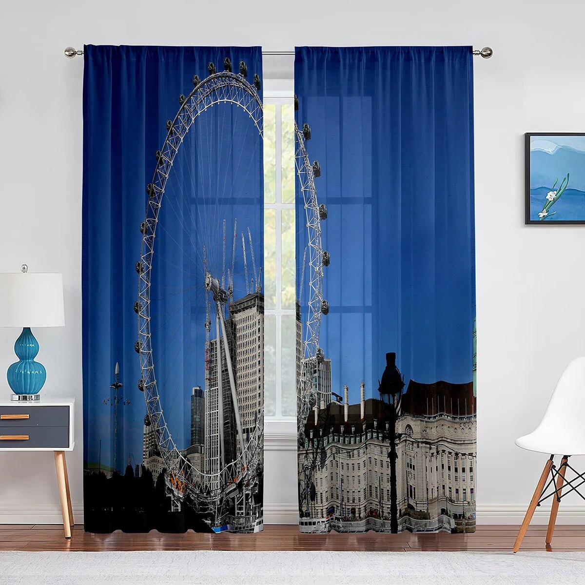 London Scenery Famous City England Big Ben Tulle Sheer Window Curtains ...