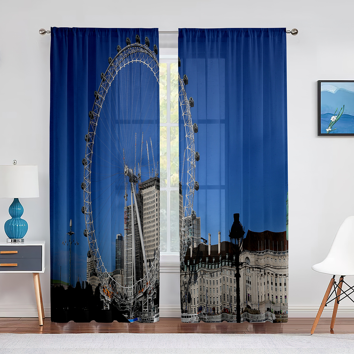 London Scenery Famous City England Big Ben Tulle Sheer Window Curtains ...