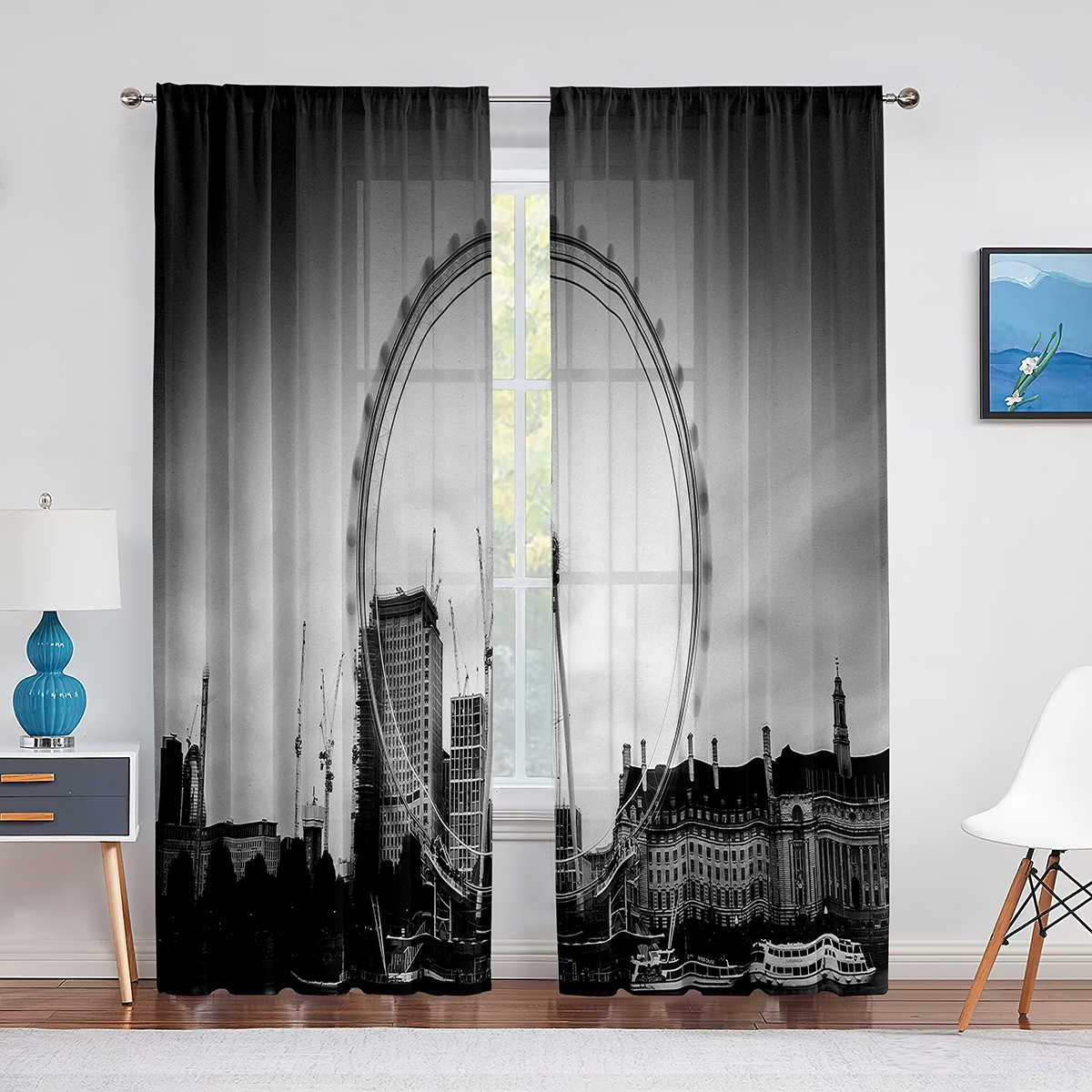 London Scenery Famous City England Big Ben Tulle Sheer Window Curtains ...