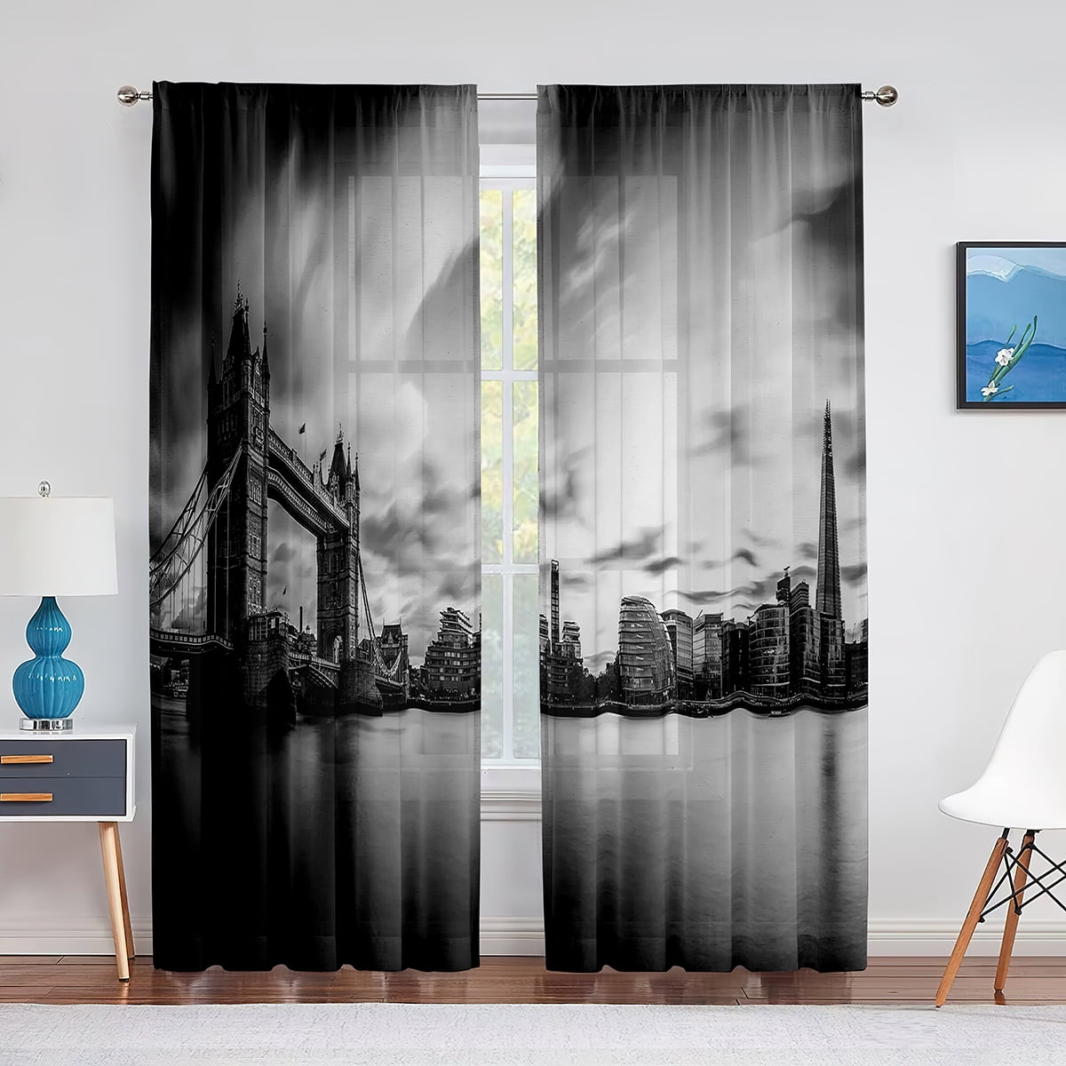 London Scenery Famous City England Big Ben Tulle Sheer Window Curtains ...