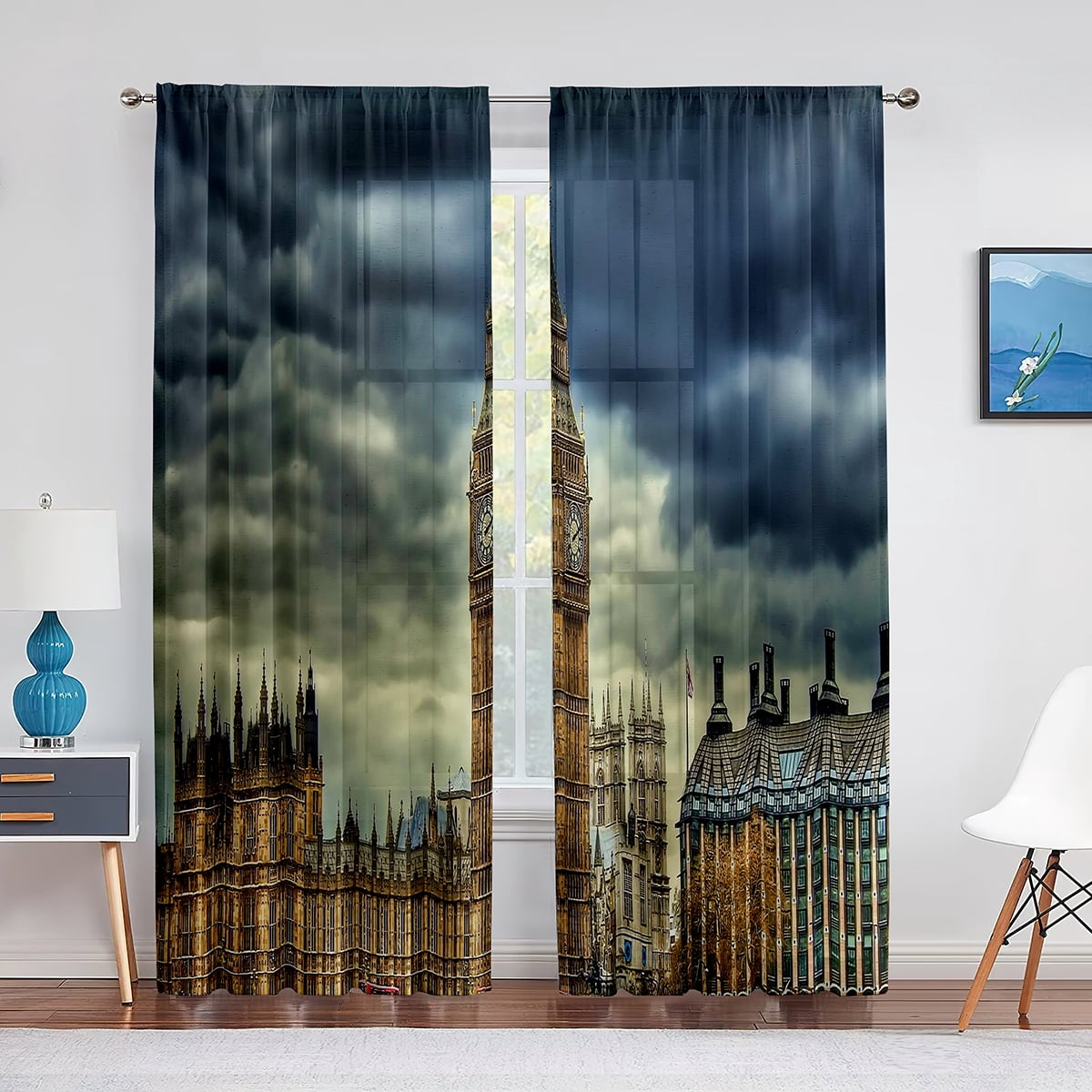 London Scenery Famous City England Big Ben Tulle Sheer Window Curtains ...