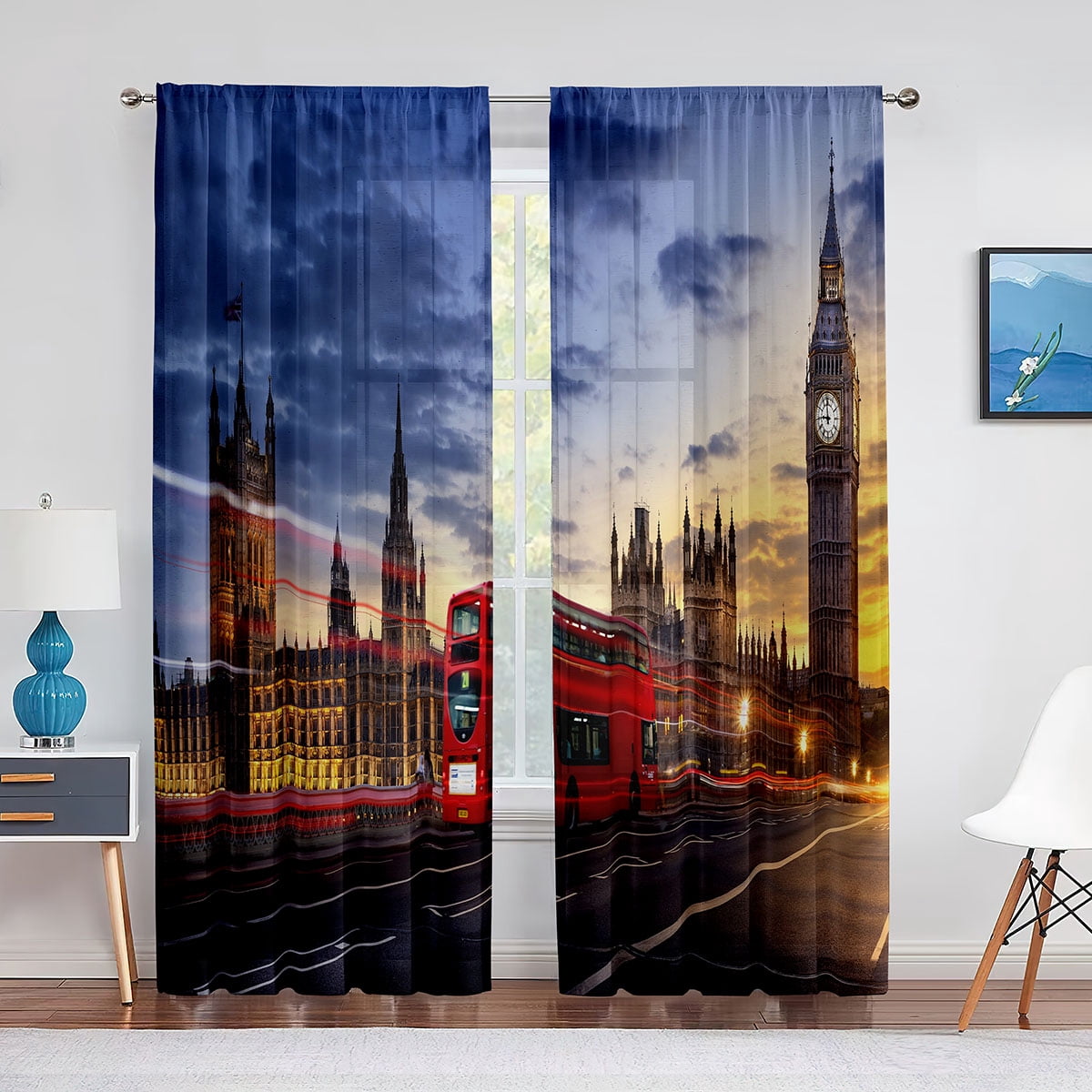London Scenery Famous City England Big Ben Tulle Sheer Window Curtains ...