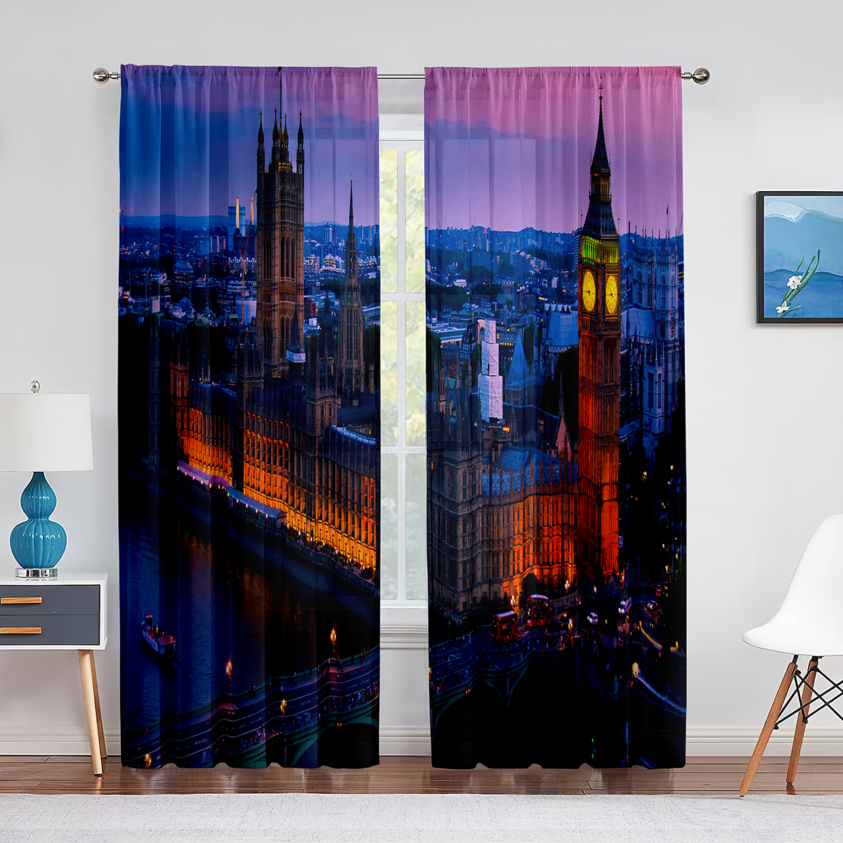 London Scenery Famous City England Big Ben Tulle Sheer Window Curtains ...