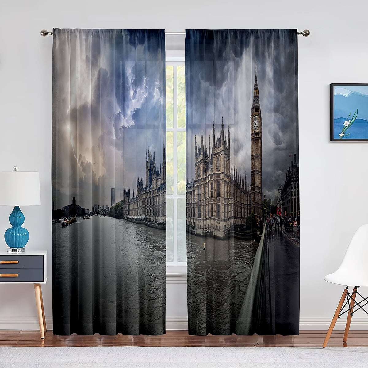 London Scenery Famous City England Big Ben Tulle Sheer Window Curtains ...