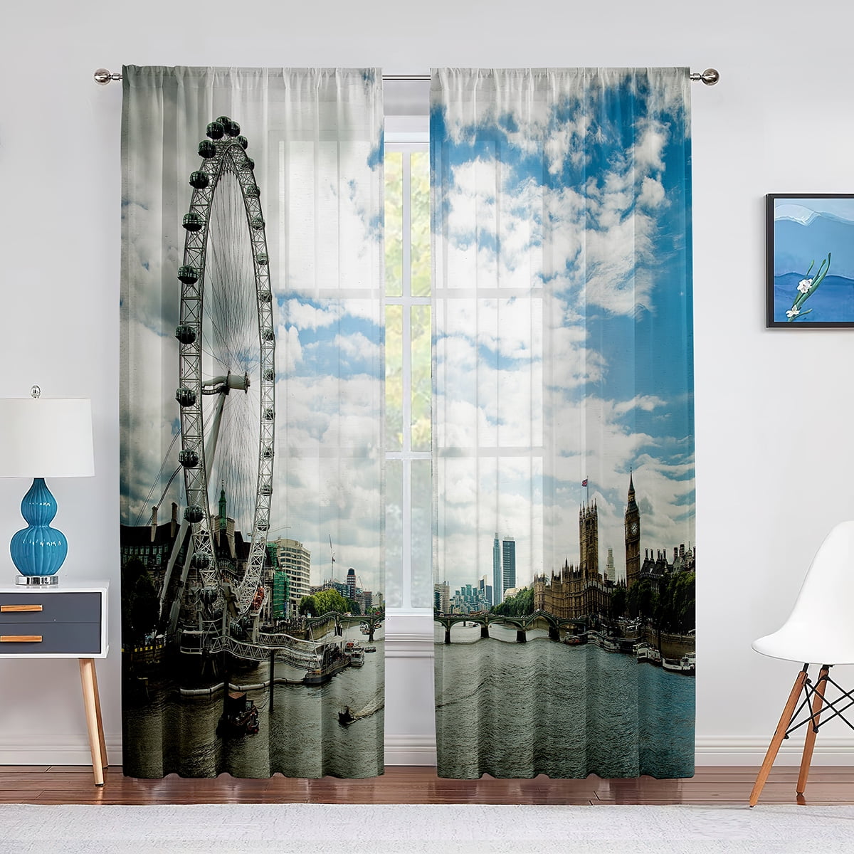 London Scenery Famous City England Big Ben Tulle Sheer Window Curtains ...