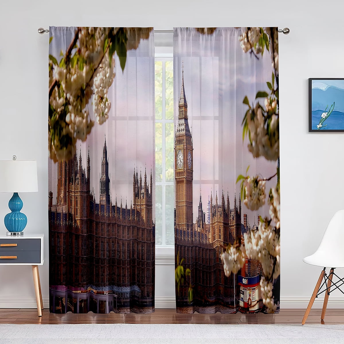 London Scenery Famous City England Big Ben Tulle Sheer Window Curtains ...
