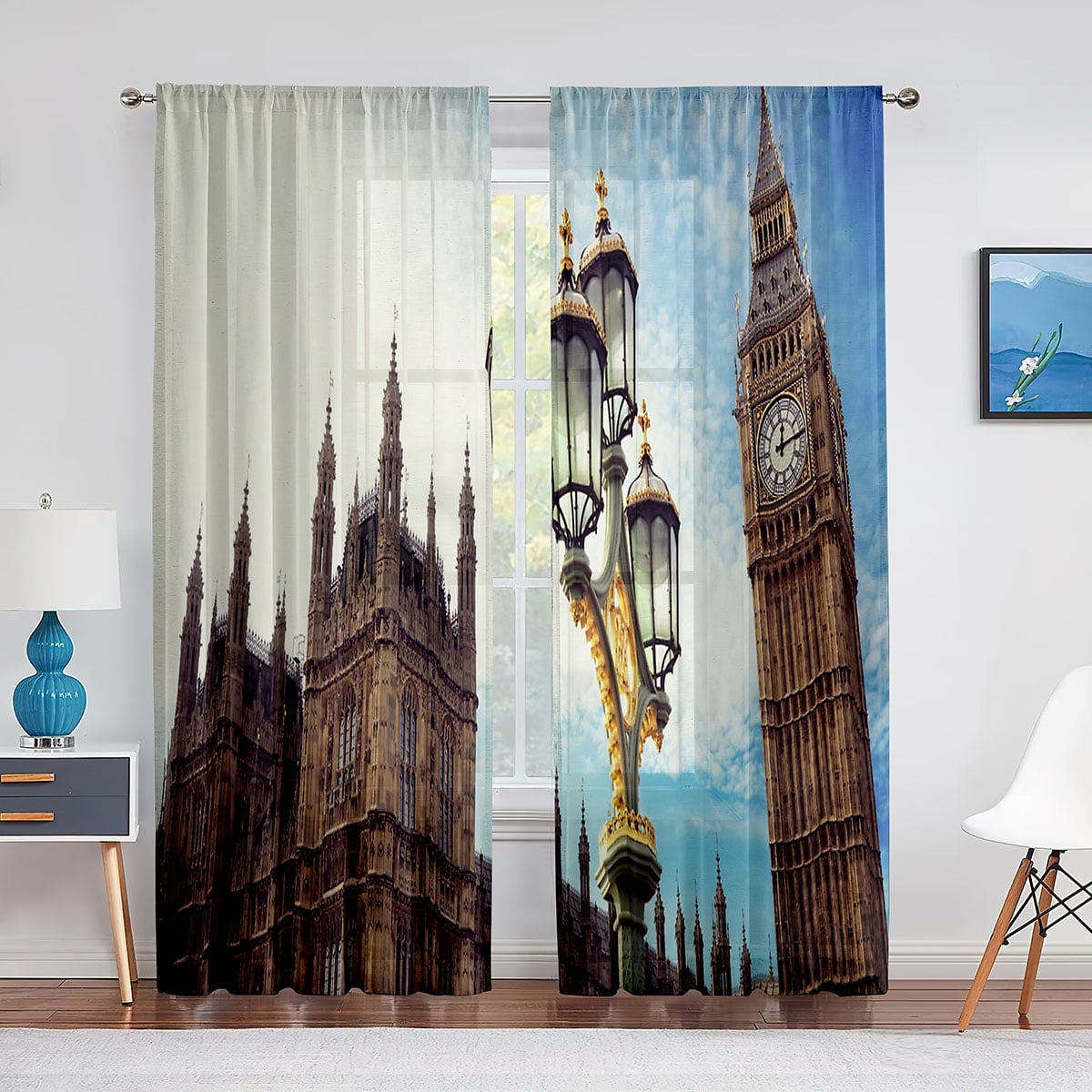 London Scenery Famous City England Big Ben Tulle Sheer Window Curtains ...