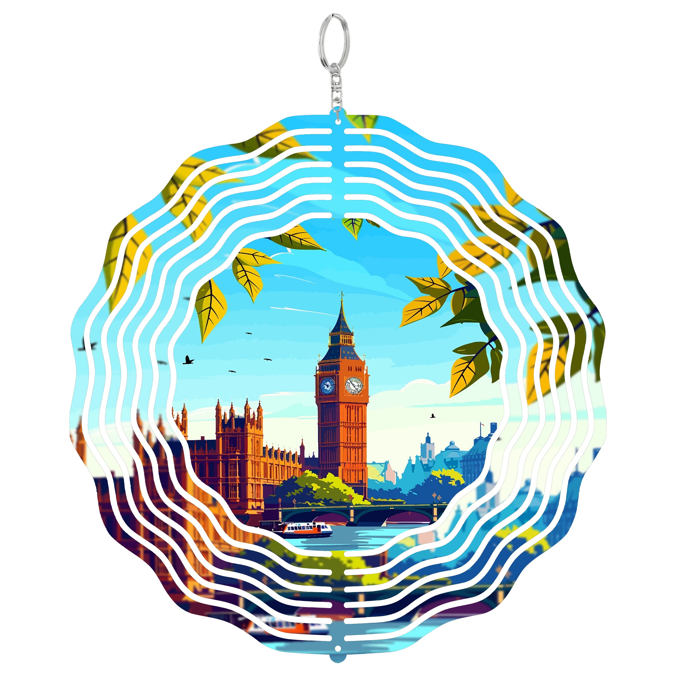 London Skyline 3D Wind Spinner Stainless Steel Kinetic Art Garden Decor ...