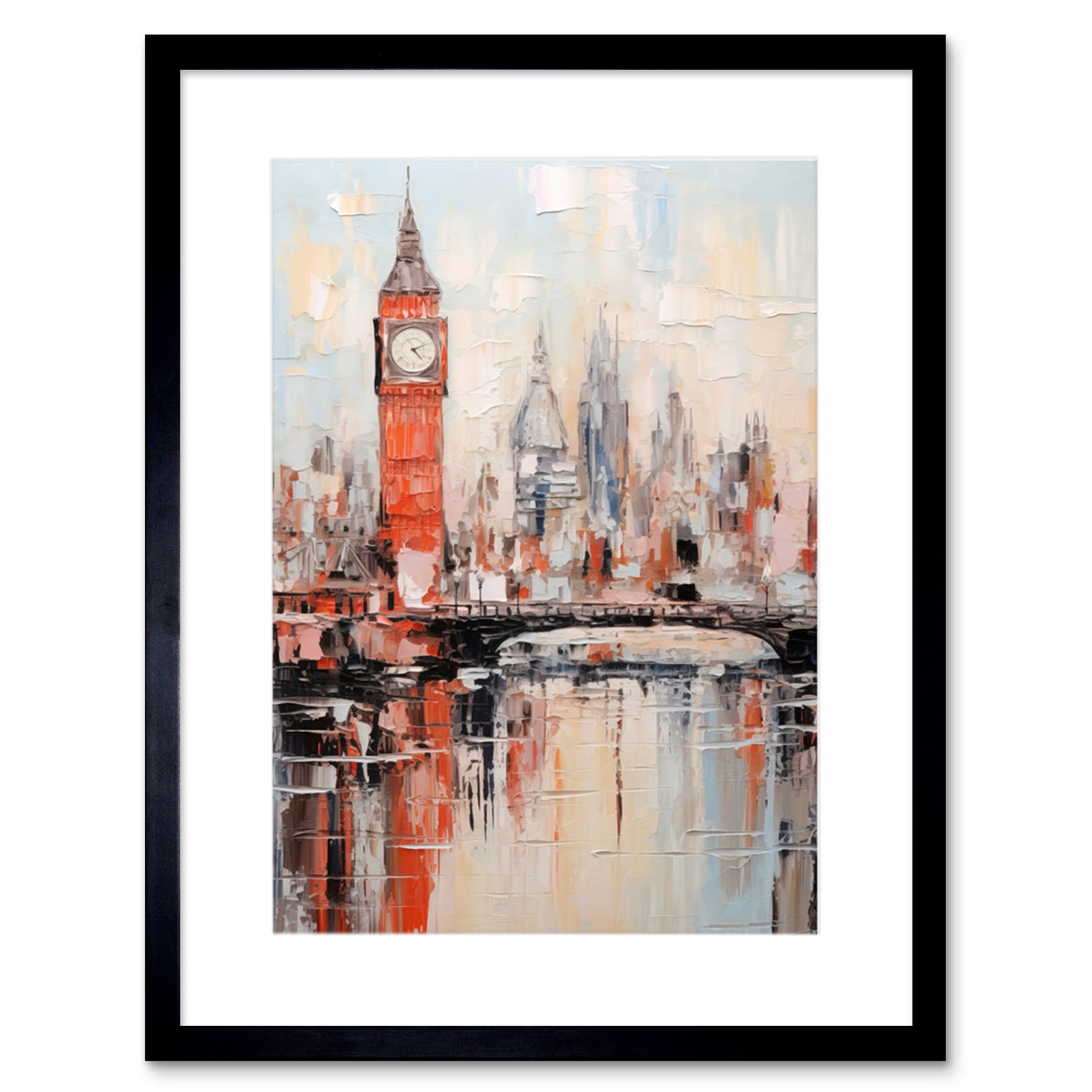 London Skyline Abstract Oil Painting Thick Paint Red Big Ben River ...