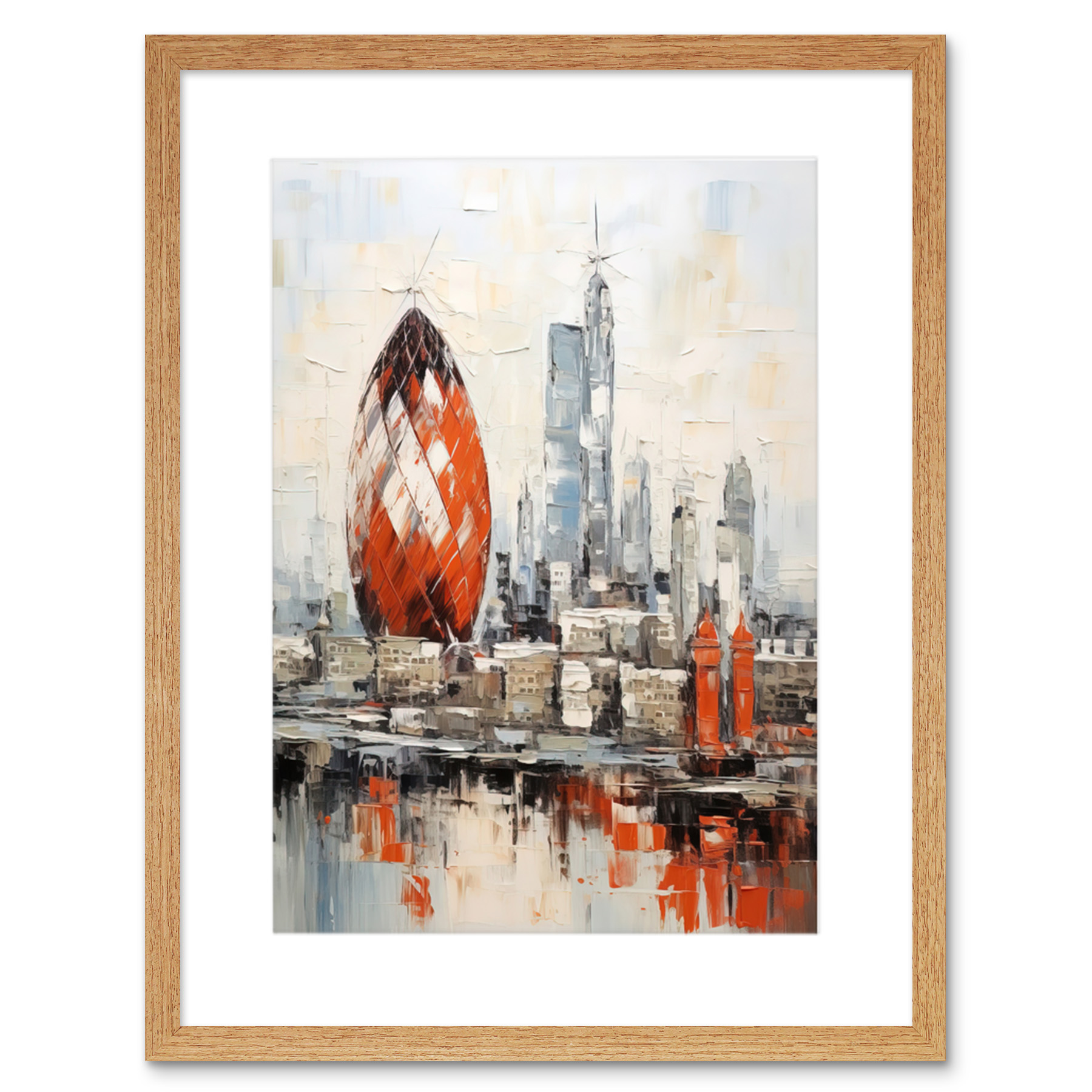 London Skyline Abstract Oil Painting Thick Paint Red Gherkin Building ...