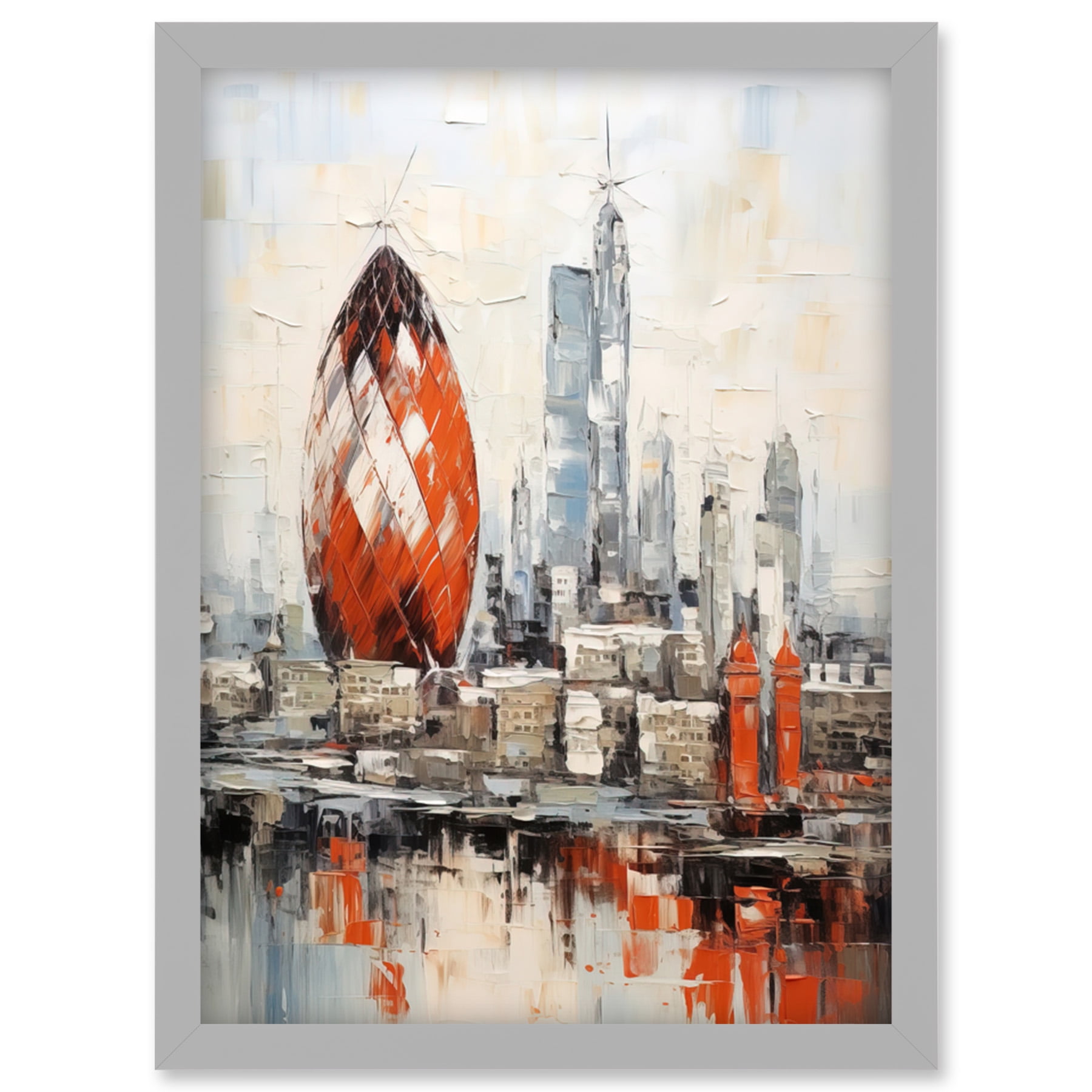 London Skyline Abstract Oil Painting Thick Paint Red Gherkin Building ...