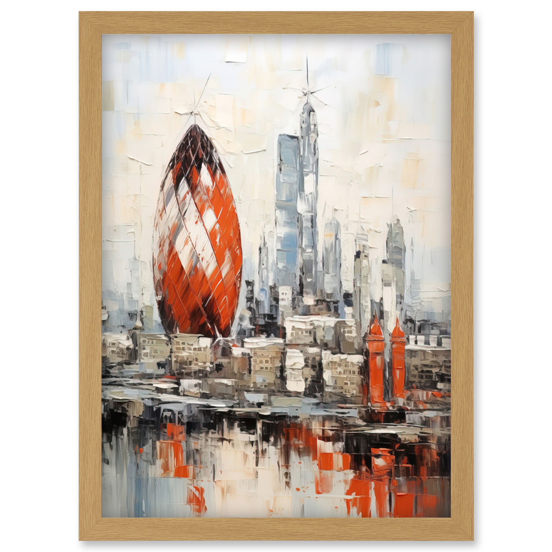 London Skyline Abstract Oil Painting Thick Paint Red Gherkin Building ...