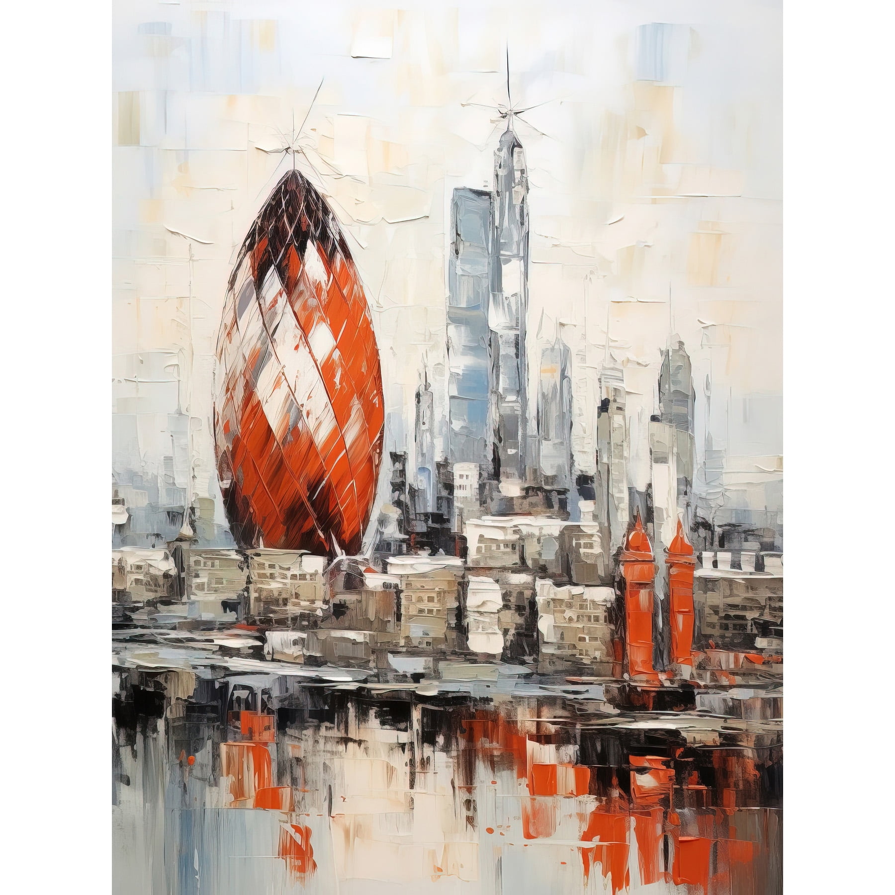 London Skyline Abstract Oil Painting Thick Paint Red Gherkin Building ...
