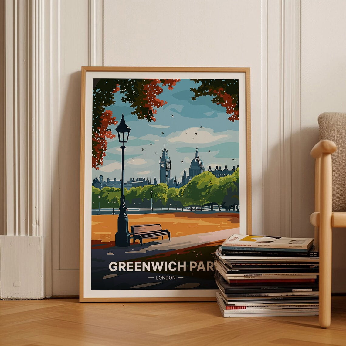 London Skyline Greenwich Park Travel Poster, Royal Observatory & River ...