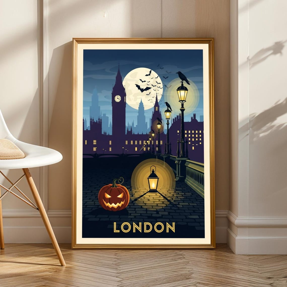 London Skyline Poster: Vintage Spooky Travel Art, Unframed Canvas Size ...