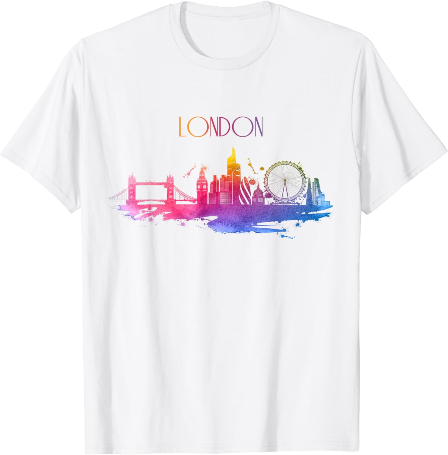 London Skyline Watercolor Art UK England Souvenir Gift T-Shirt ...