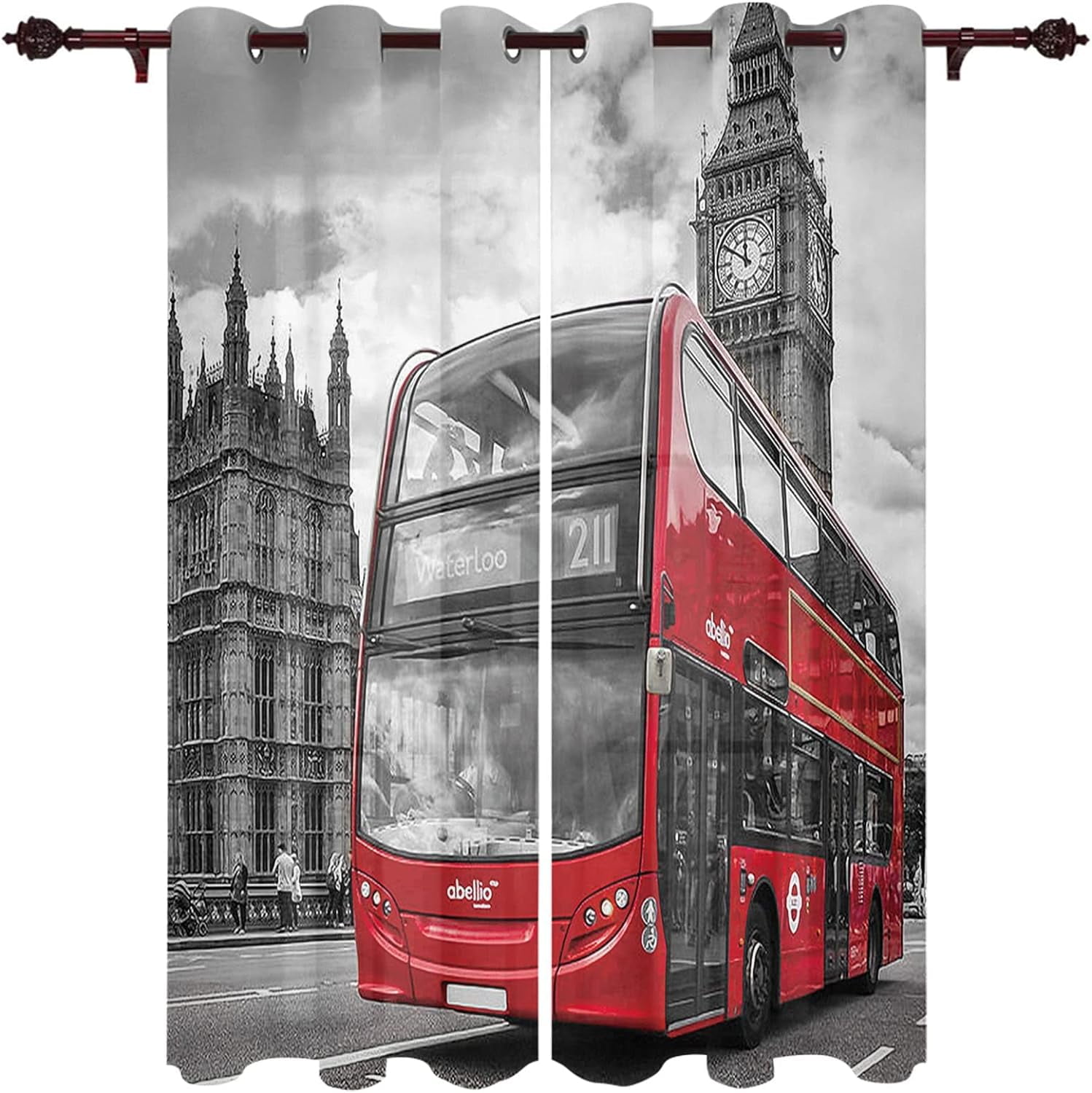 London St Red Bus Blackout Curtain,2 Panels Darkening Thermal Insulated ...