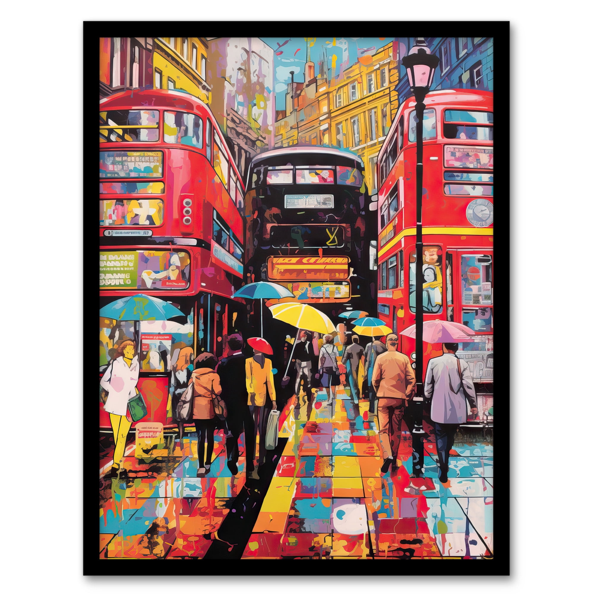 London Street In Neon Colours Oil Painting Rainy Day In Busy City ...