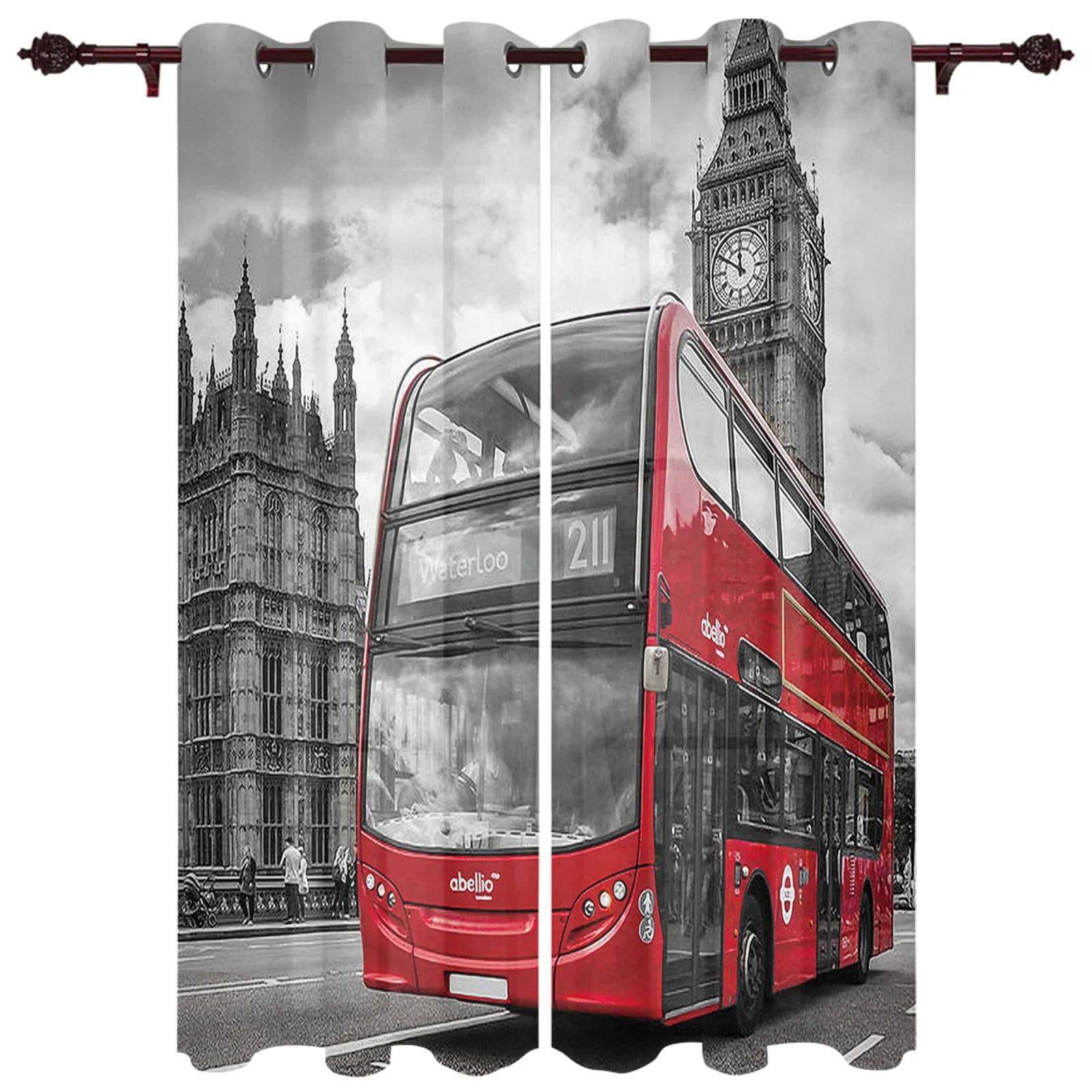 London Street Red Bus Big Ben Modern Window Curtains for Living Room ...