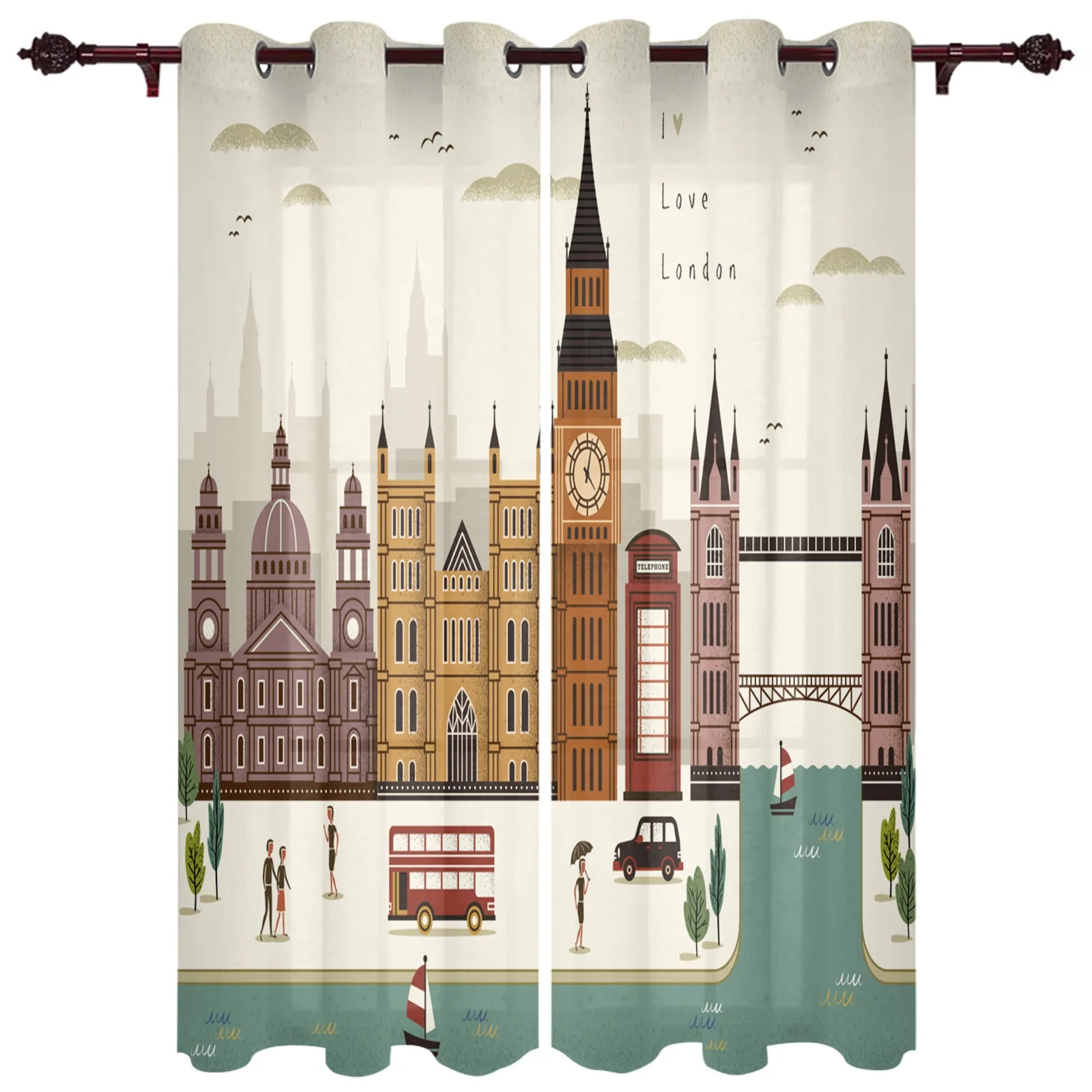London Street Red Bus Big Ben Modern Window Curtains for Living Room ...