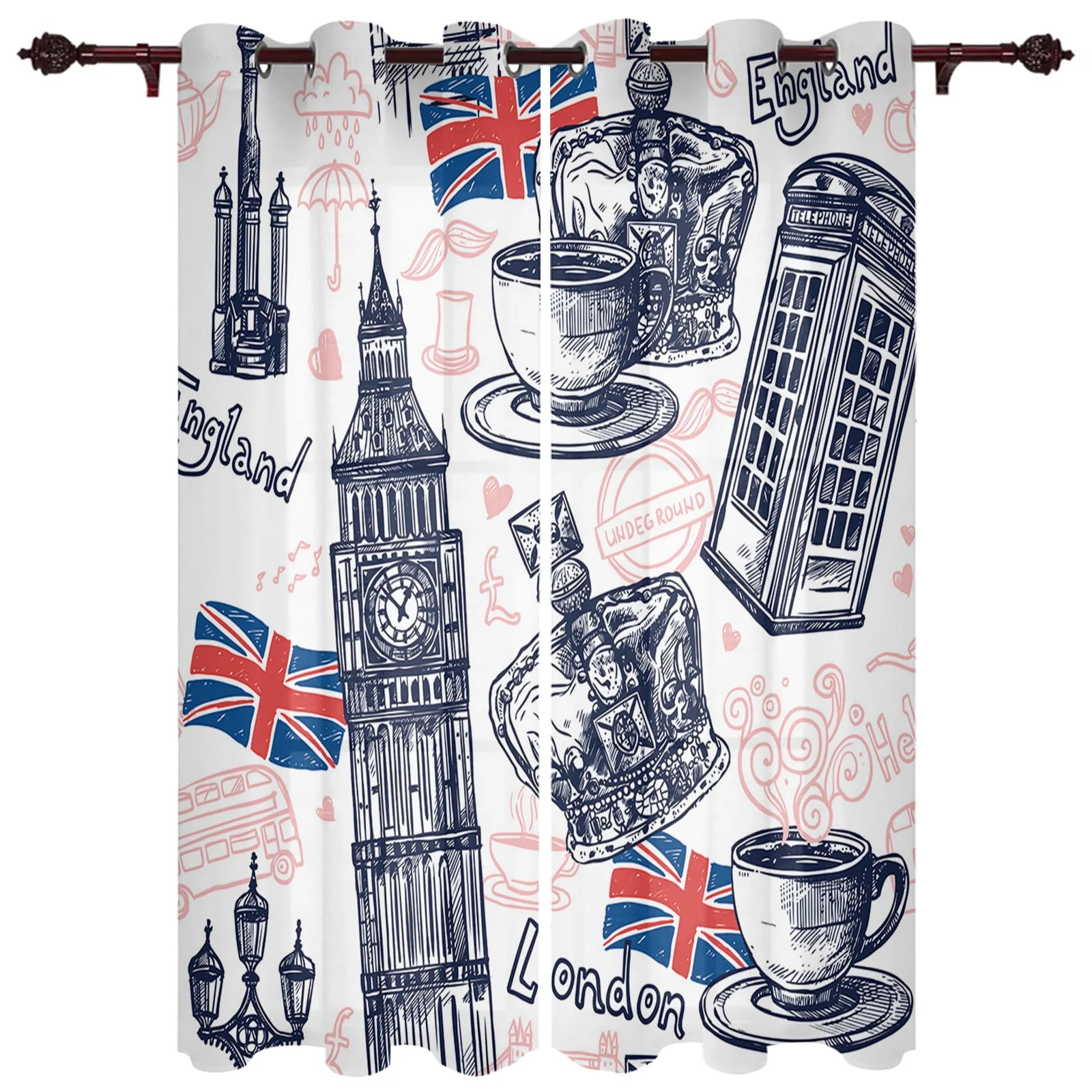 London Street Red Bus Big Ben Modern Window Curtains for Living Room ...