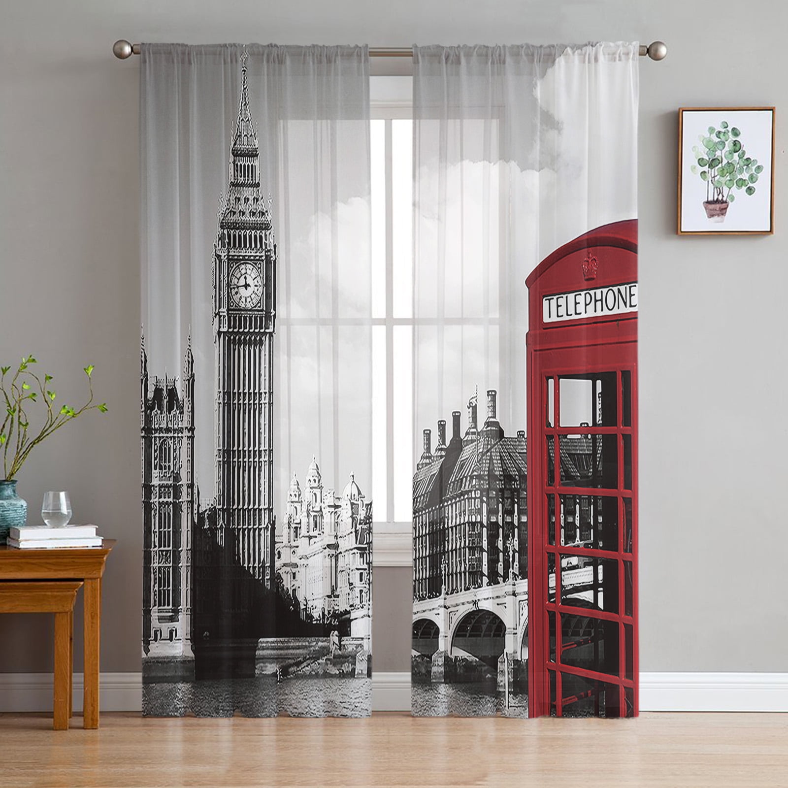 London Street Red Bus Big Ben Window Curtains Bedroom Modern Drape ...