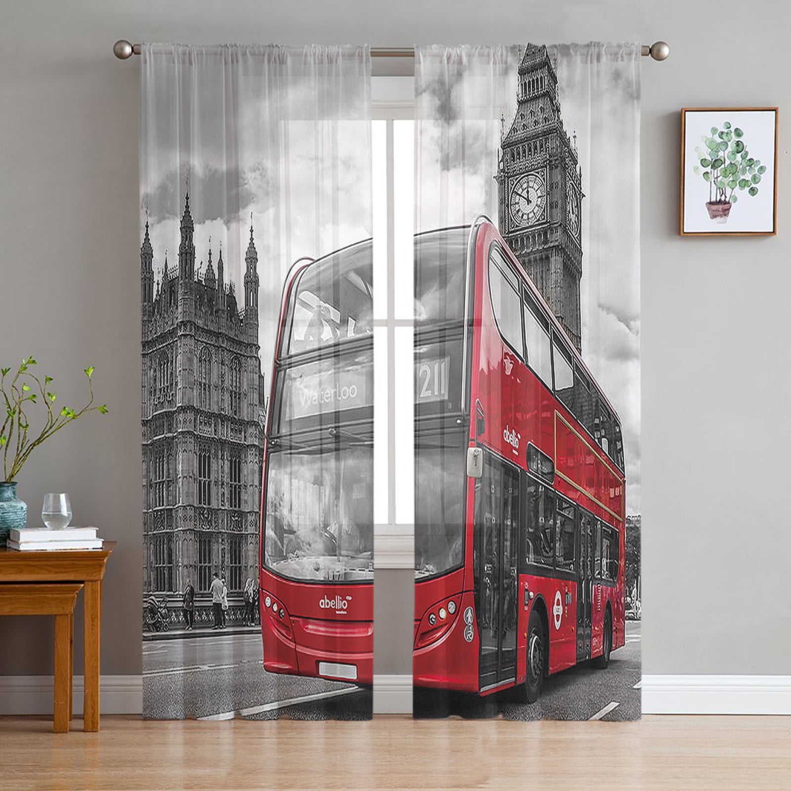 London Street Red Bus Big Ben Window Curtains Bedroom Modern Drape ...