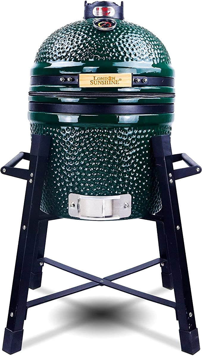 London Sunshine Ceramic Kamado Charcoal BBQ Grill and Smoker, Stainless ...