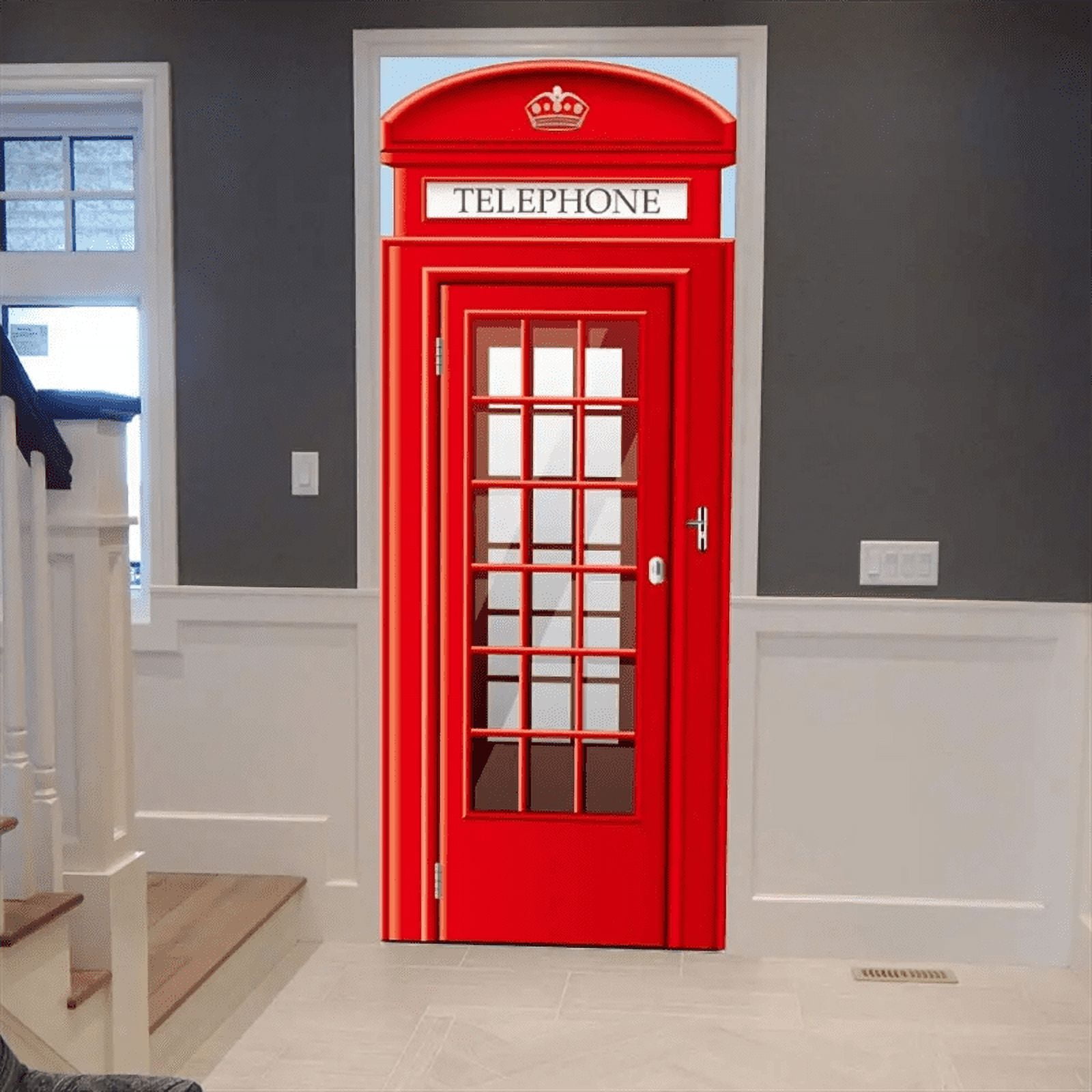 London Telephone Booth Vinyl Door Stickers 3D Paris Modern Art Design ...