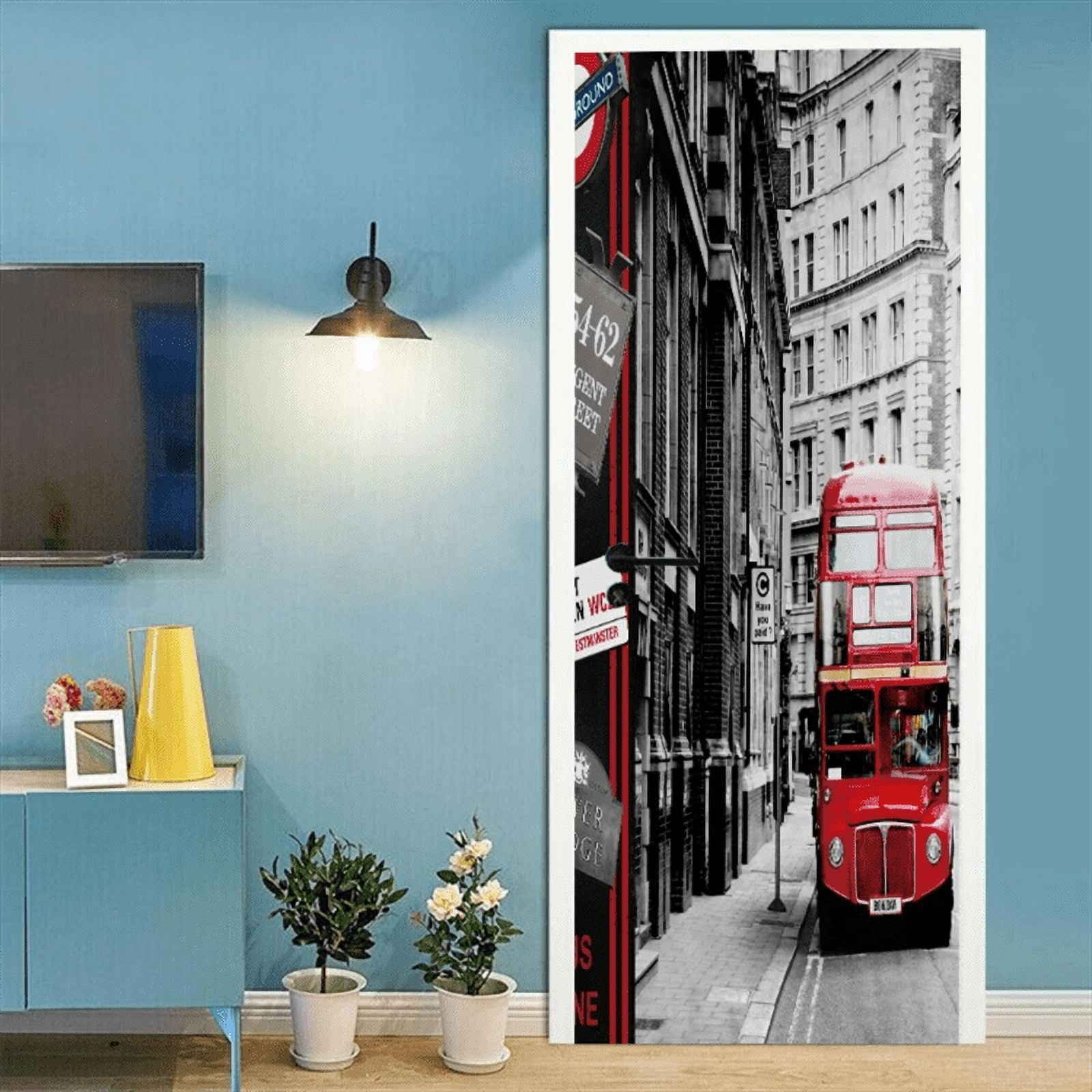 London Telephone Booth Vinyl Door Stickers 3D Paris Modern Art Design ...