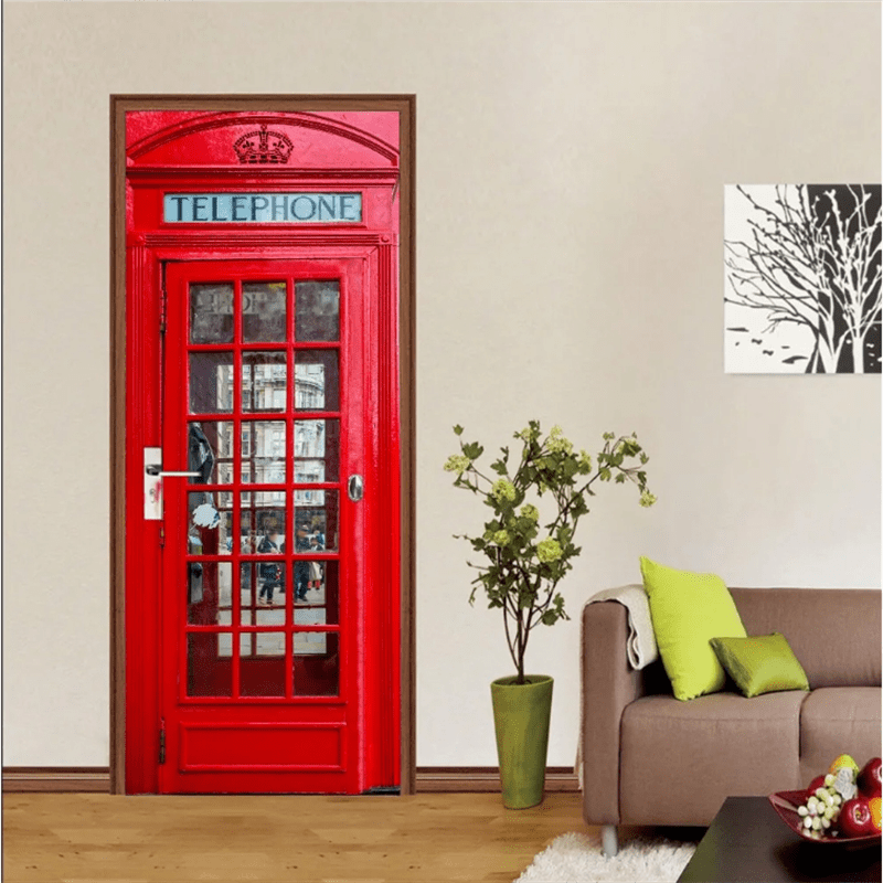 London Telephone Booth Vinyl Door Stickers 3D Paris Modern Art Design ...