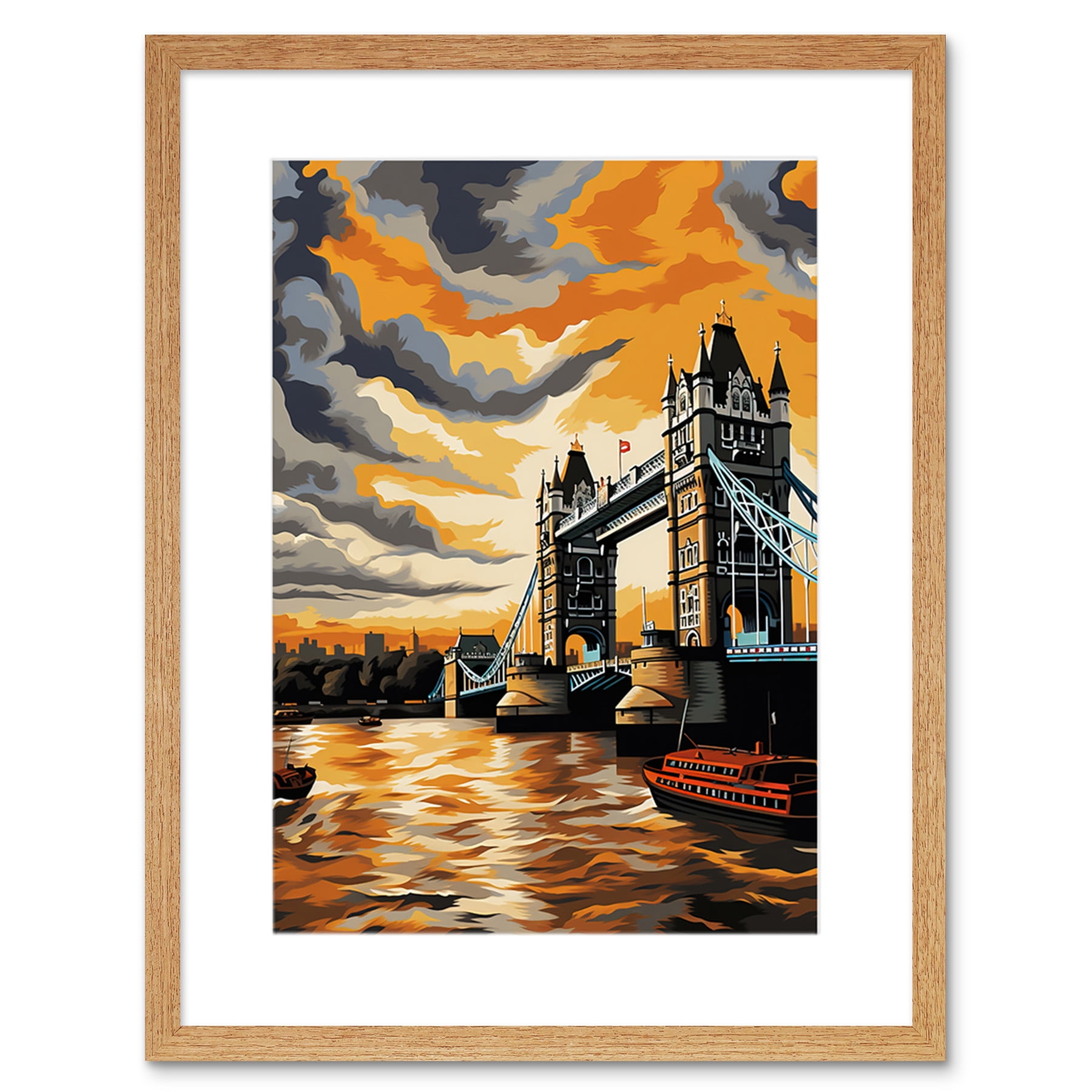 London Tower Bridge Dramatic Sunset Sky Artwork Orange Grey River ...