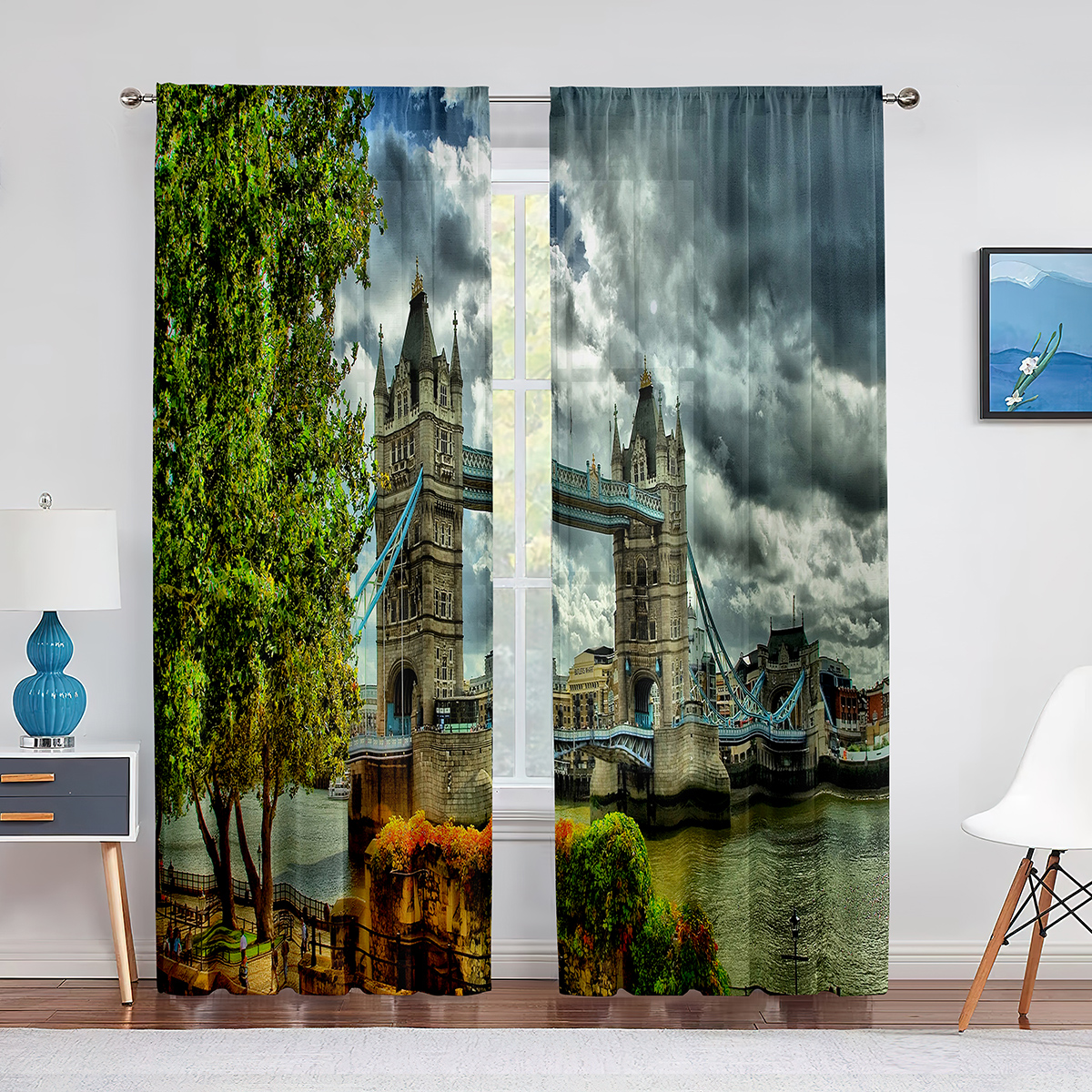 London Tower Bridge Night View River Tulle Curtains for Living Room ...