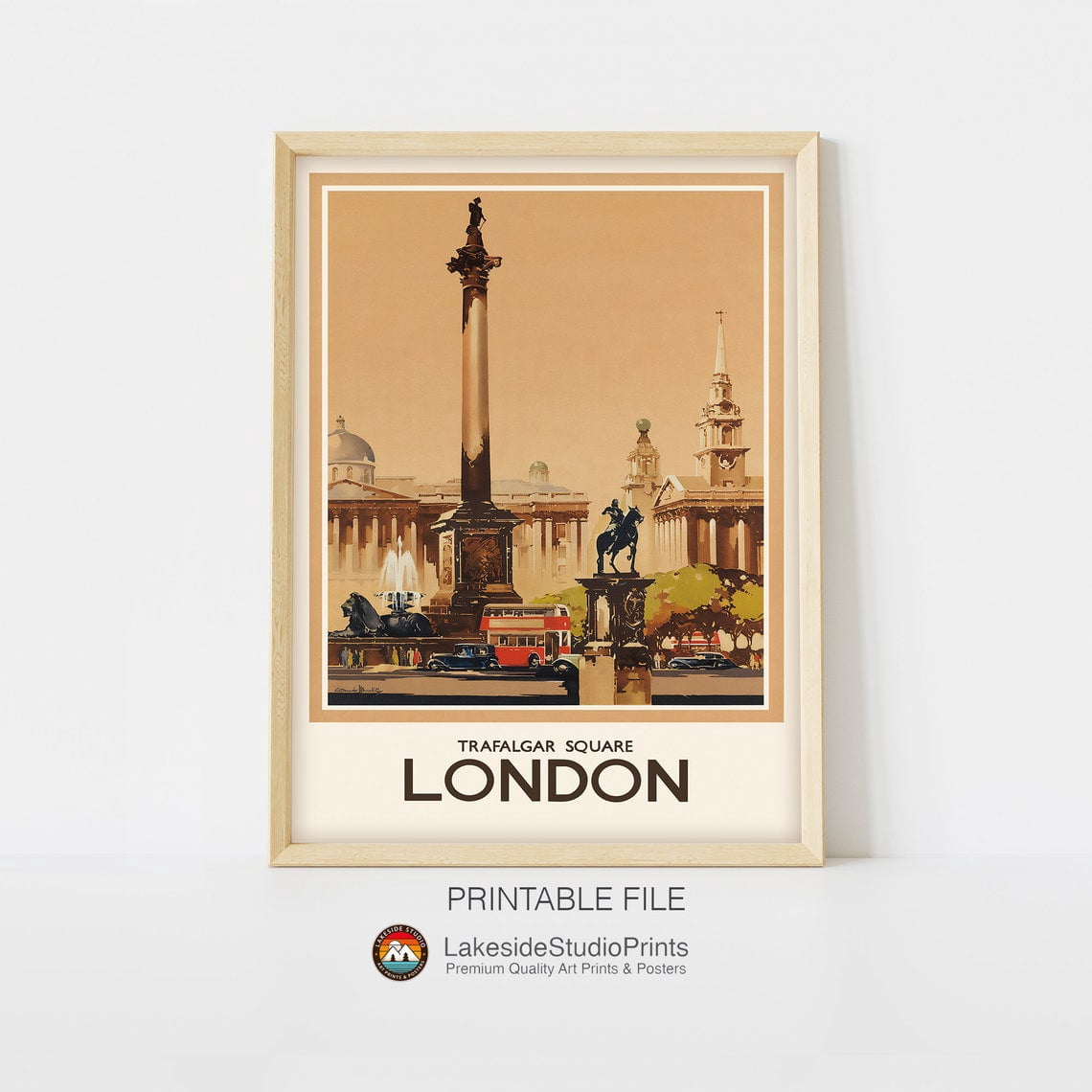 London Trafalgar Square Retro Travel Poster Instant Download Vintage ...