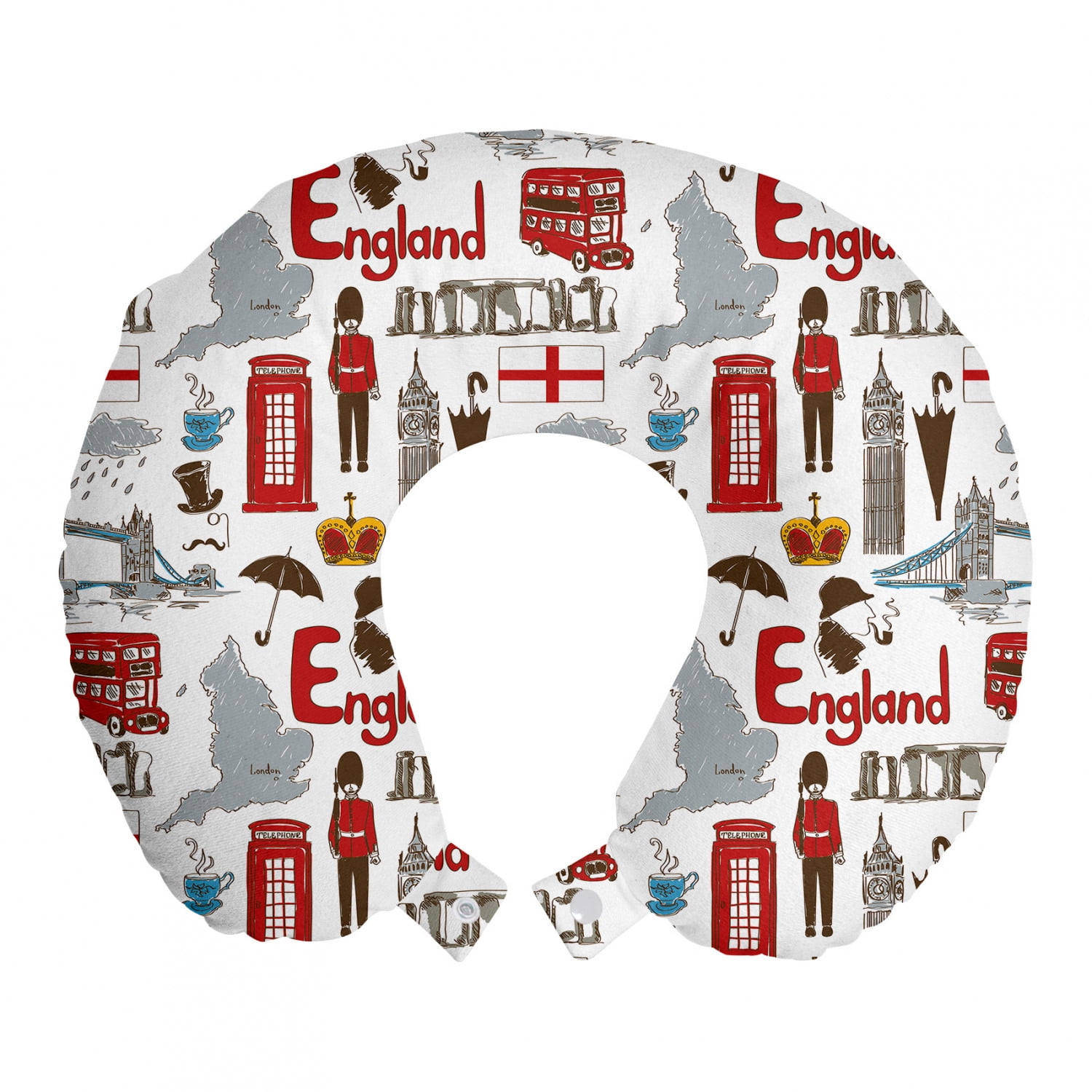 London Travel Pillow Neck Rest, Fun Colorful Sketch Royal Guard Map ...