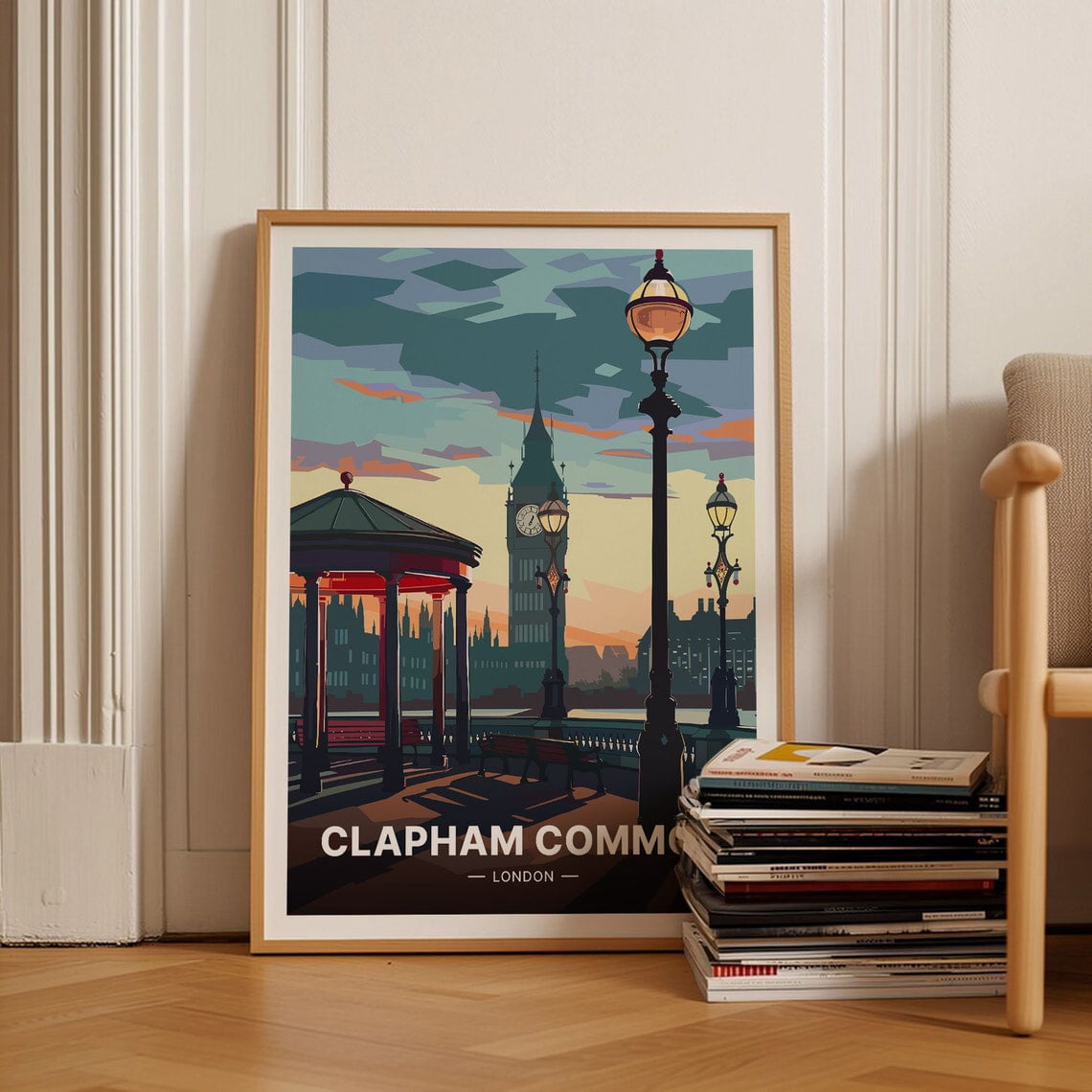 London Travel Poster, Clapham Common Park Art, Unique British ...