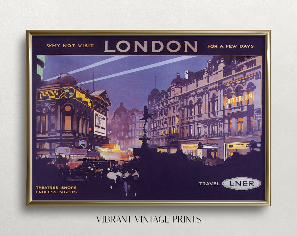 London Travel Poster, Vintage Wall Art, Piccadilly Circus, Criterion ...