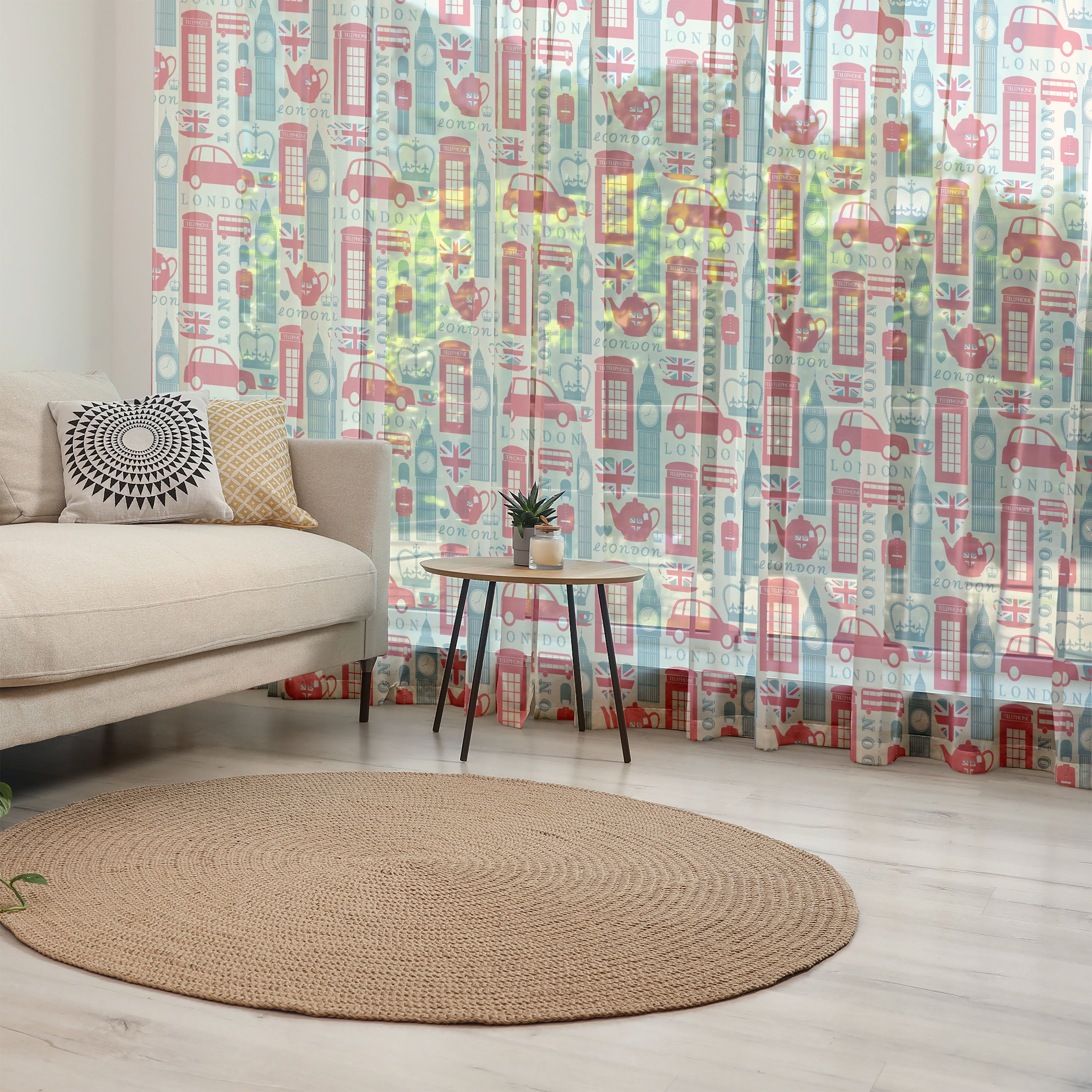 London Tulle Curtains with Rod Pocket, Popular British Culture Elements ...
