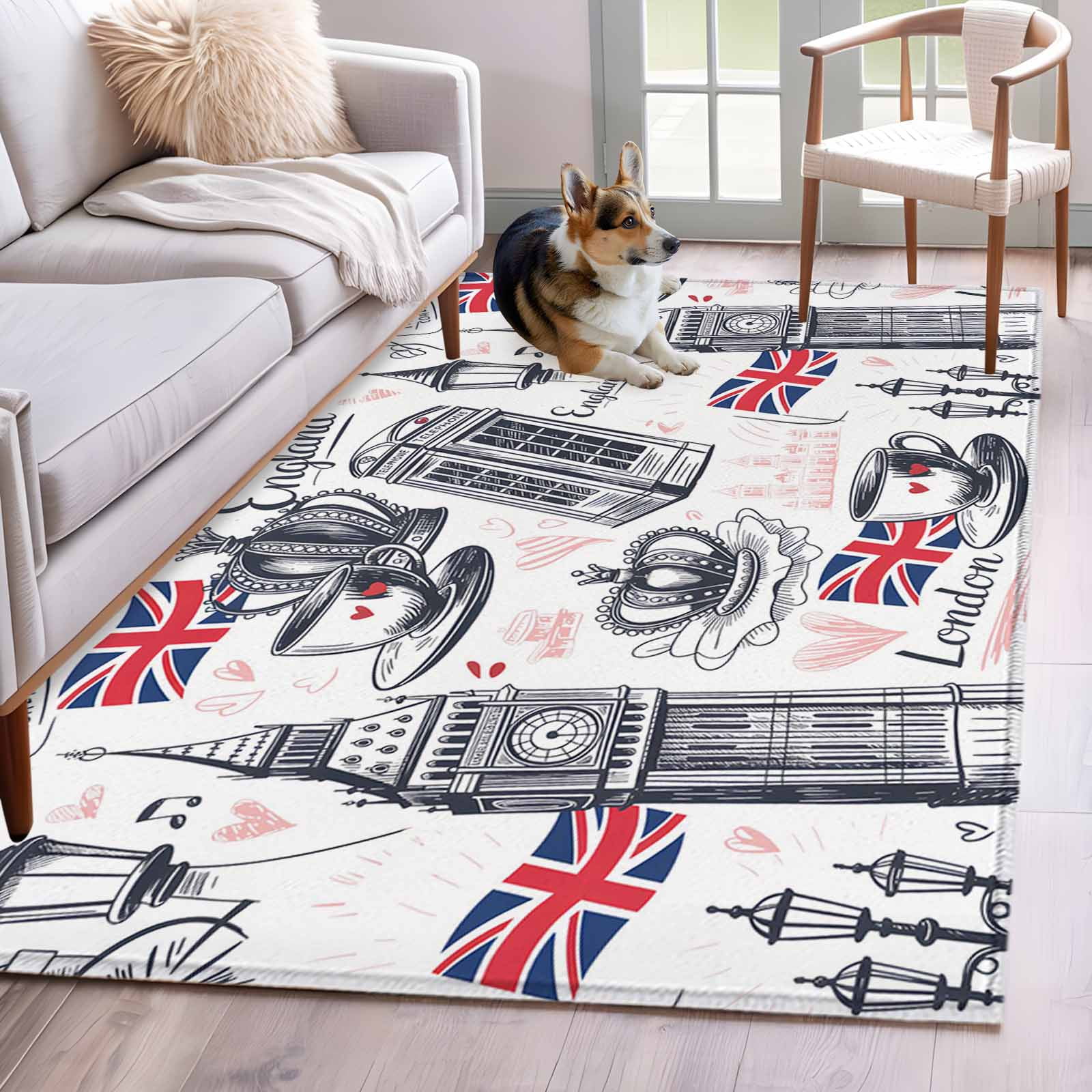 London UK Area Rugs 4x6 ft Coffee Retro Telephone Booth Flag Big Ben ...