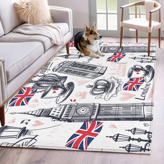 London UK Area Rugs 4x6 ft Coffee Retro Telephone Booth Flag Big Ben ...
